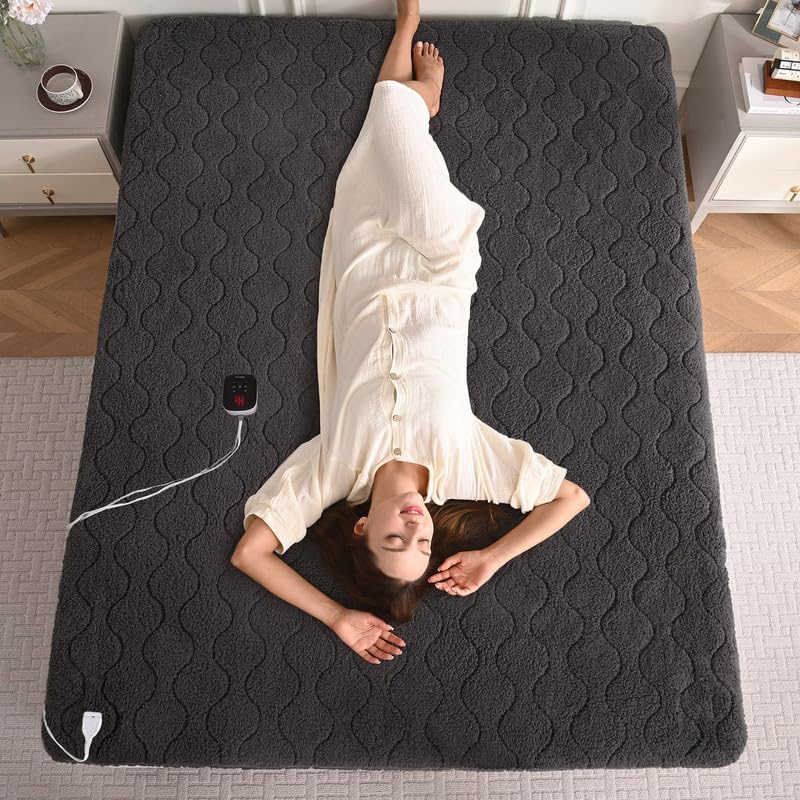 Bearhug Electric Heated Mattress Pads Full Size 54βΓ75β Sherpa Bed Warmer with 21β Deep Pocket ETL Certified Machine Washable 5 Years Warranty Gray