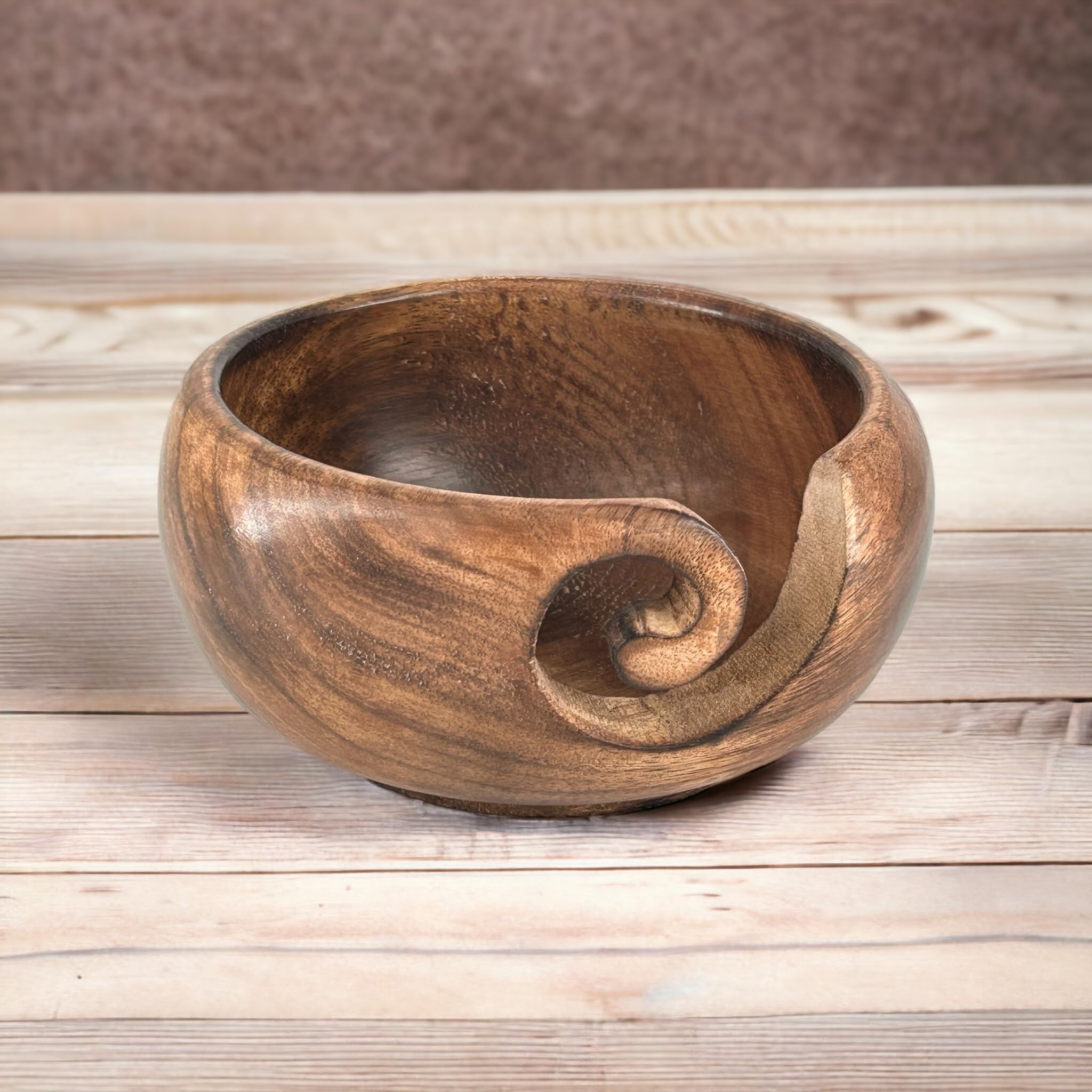 Earthly Home Wooden Yarn Bowl Handmade Yarn Bowl with Holes for Crocheting and Knitting Christmas Gift Crochet Accessories 5.5" x 3"