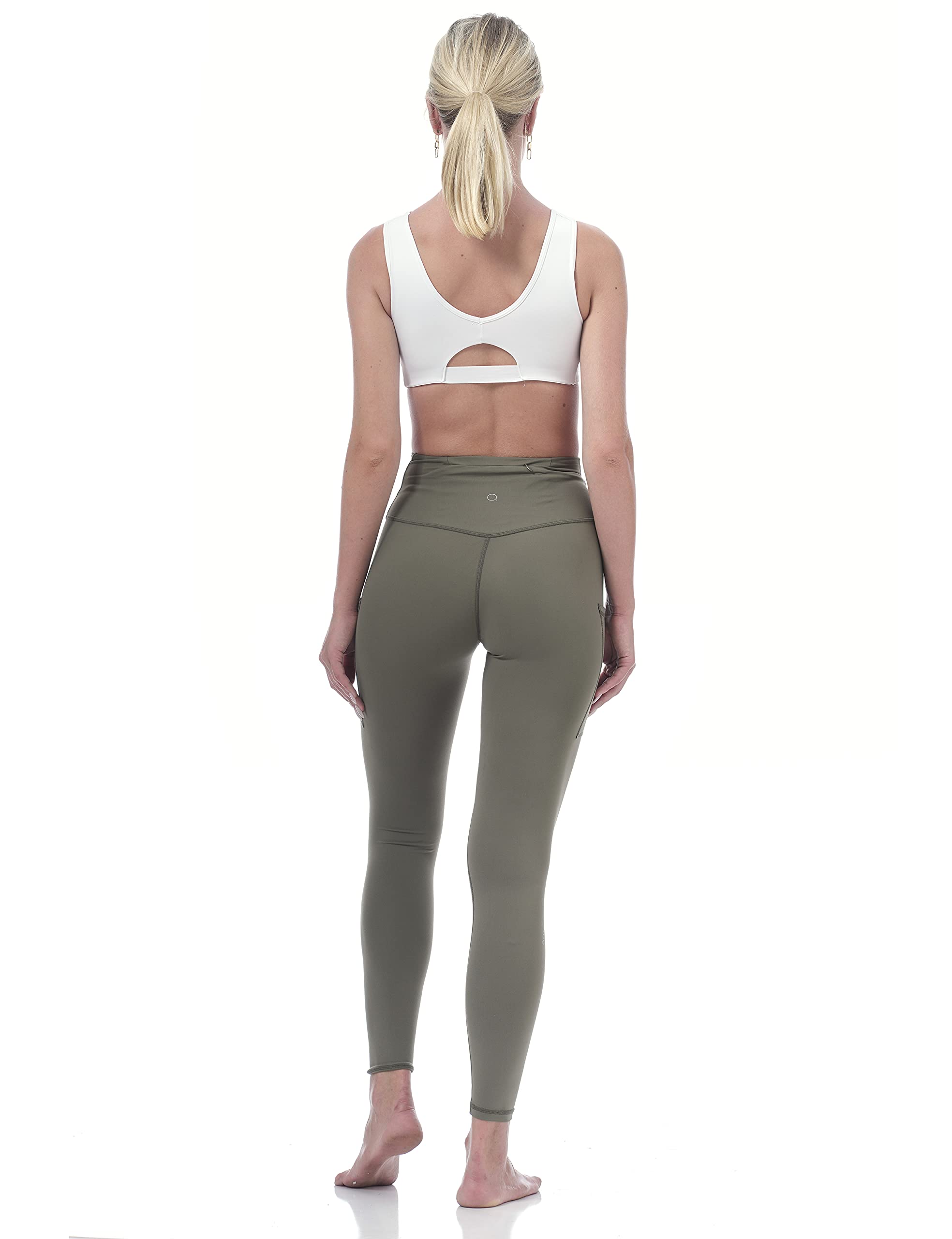 Allsense Women's High Waist Yoga Leggings with Inside and Back Zipper Pockets, Sports Gym Workout Running Pants S OliveGreen