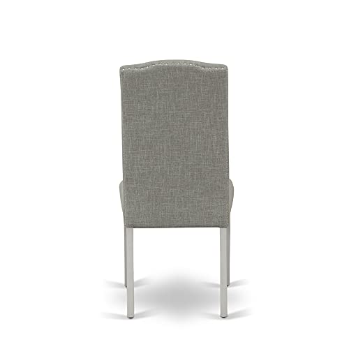 East West Furniture X027EN206-9 9-Piece Dinette Set - a Beautiful Modern Dining Table - 8 Lovely Parson Dining Chairs Nail Heads and High Back (Linen White Finish)