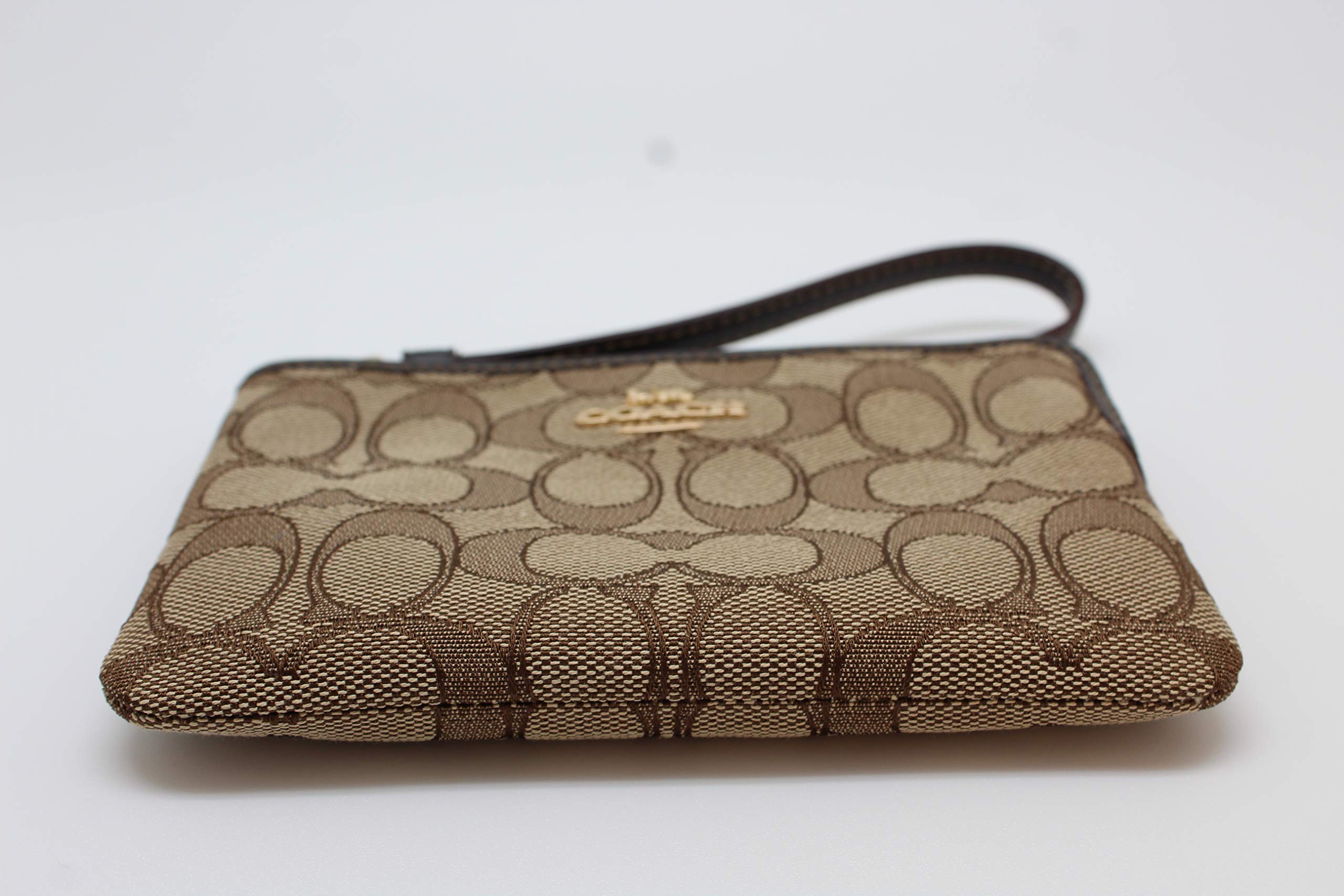 Coach F58033 Signature Corner Zip Wristlet Khaki/Brown