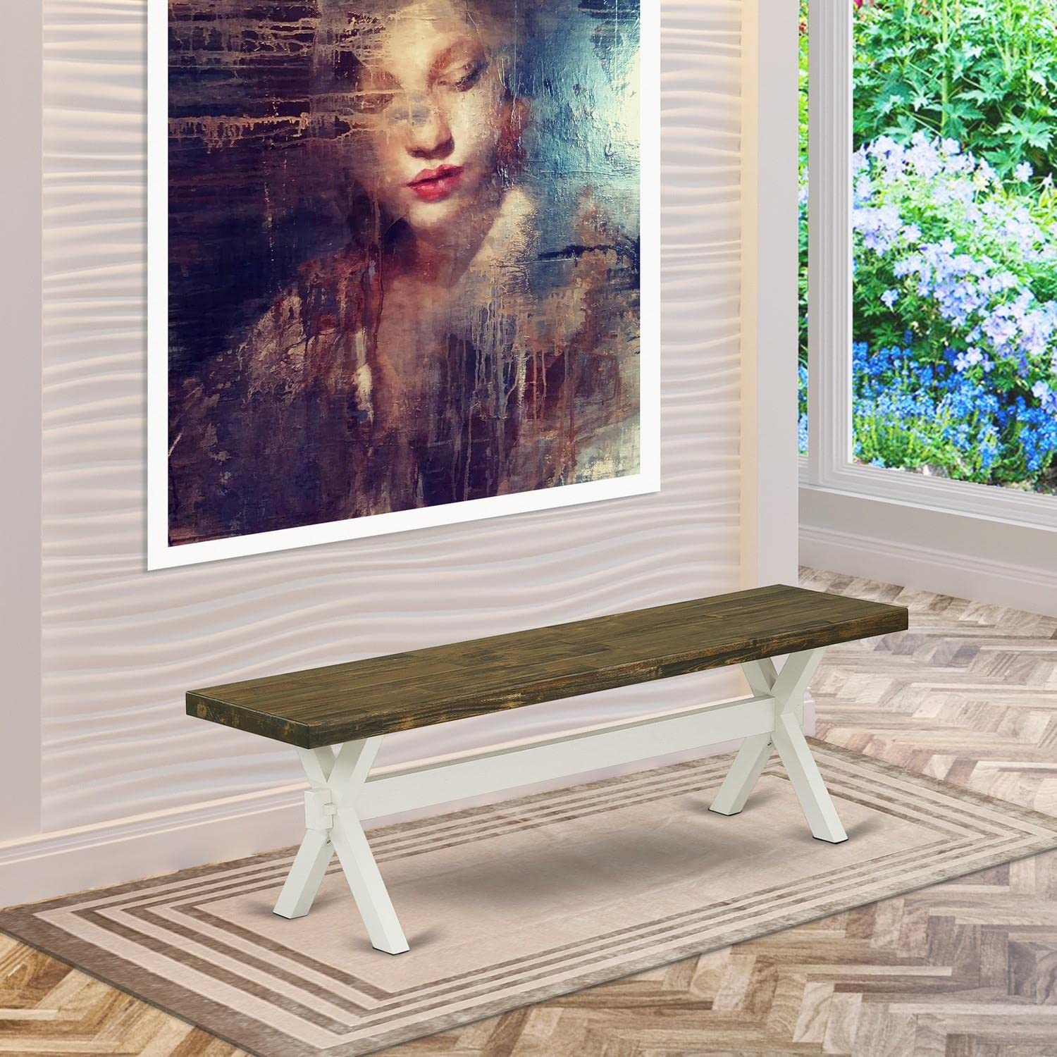 East West Furniture XB076 X-Style Mid Century Modern Dining Bench with Solid Wood Seat, 60x15x18 Inch, Multi-Color