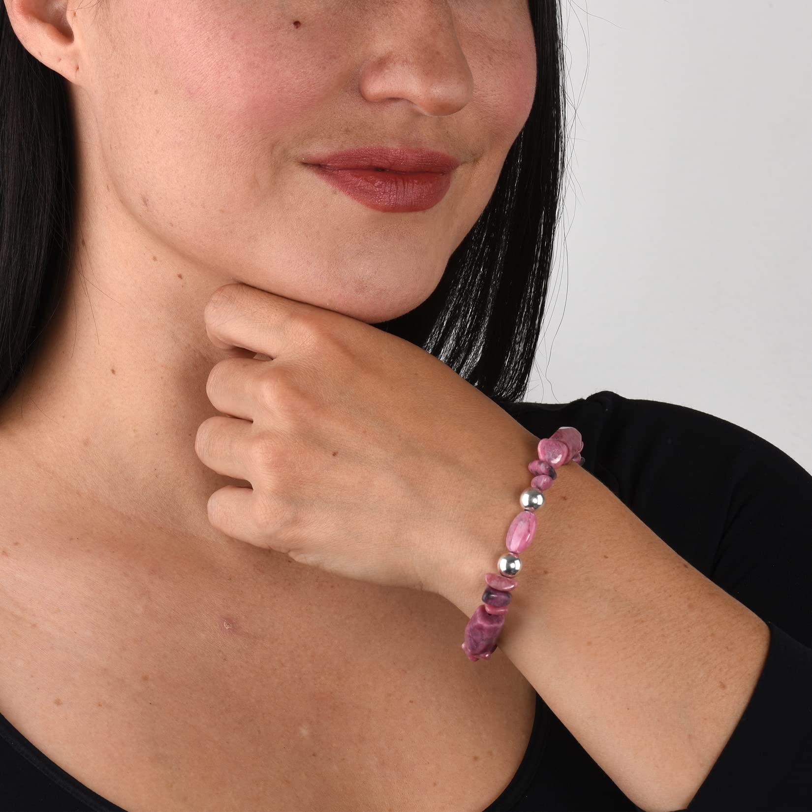 American West Sterling & Pink Rhodonite Gemstone Beaded Toggle Bracelet Sizes A