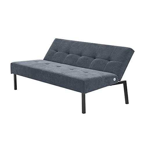 Panana Linen Upholstered Modern Convertible Folding Futon Sofa Bed for Compact Living Space, Apartment, Dorm, Bonus Room with Metal Legs, (Grey Without Drinks Holder)
