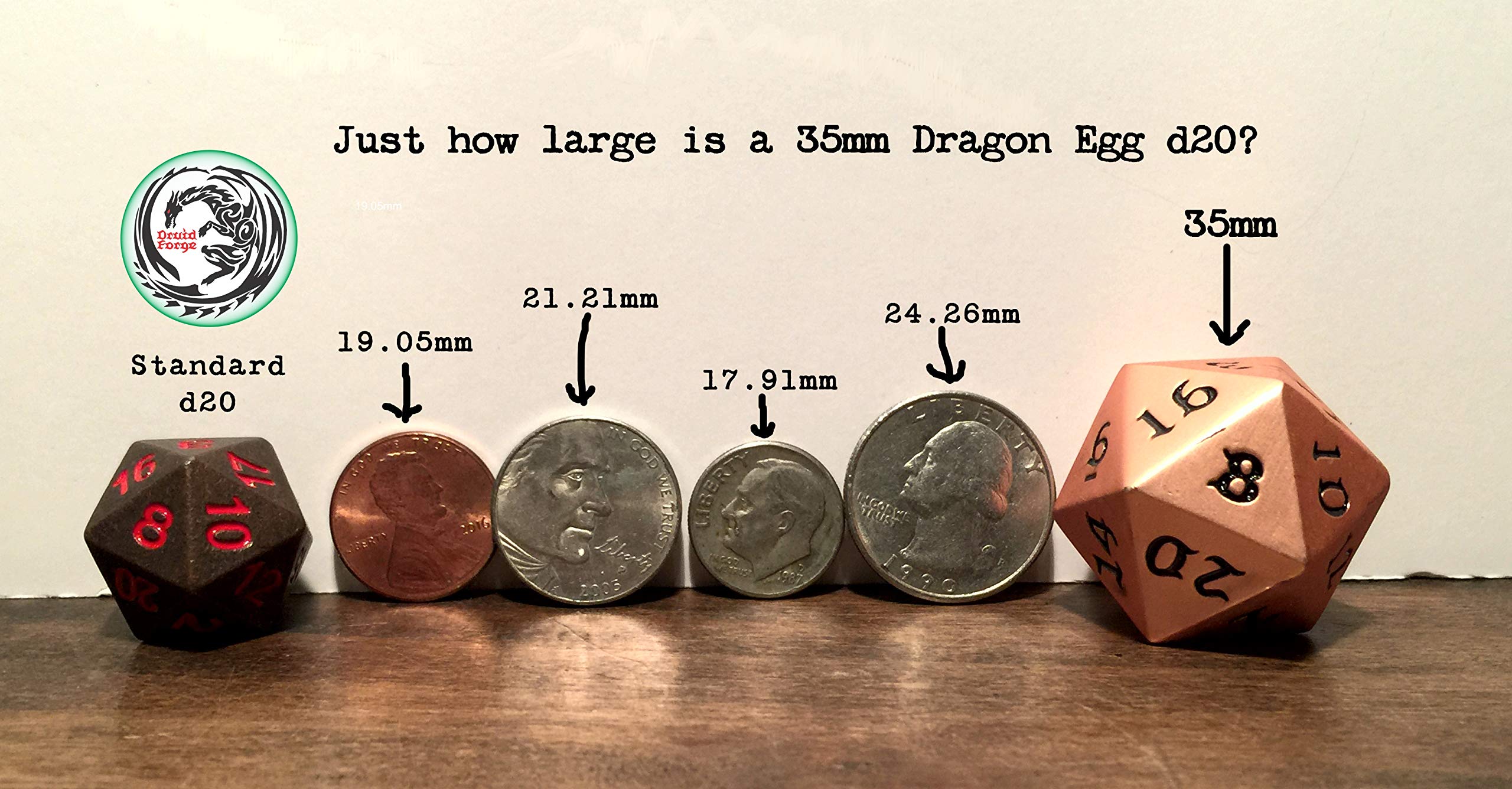 Druid Forge 35mm d20 Dragon Egg dice - Dragons Breath Black - Black with Green Numbers