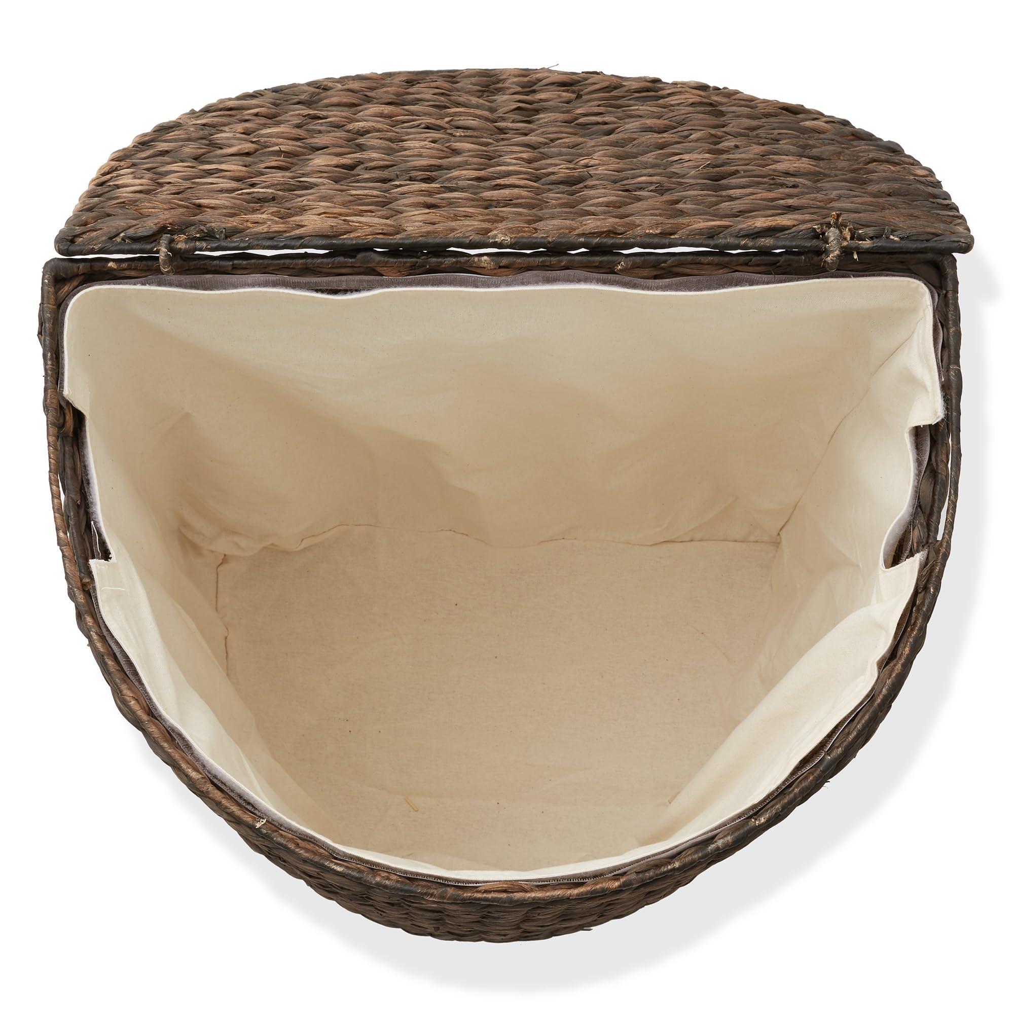 Casafield Half Moon Laundry Hamper with Lid and Removable Liner Bag - Natural, Woven Water Hyacinth Laundry Basket for Clothes and Towels