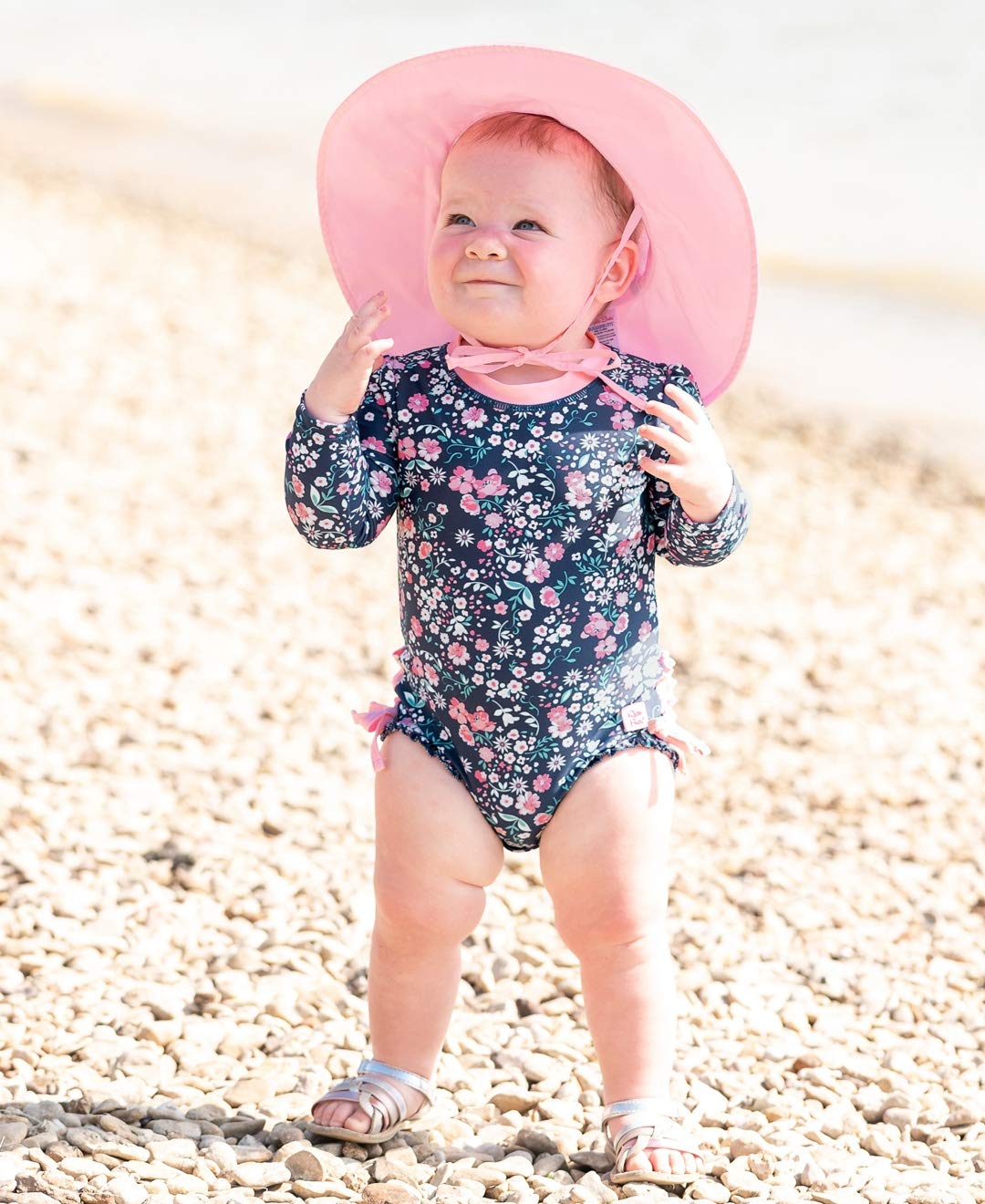 RuffleButts® Baby/Toddler Girls Pink Adjustable Sun Hat w/UPF 50+ Protection - 12-24m