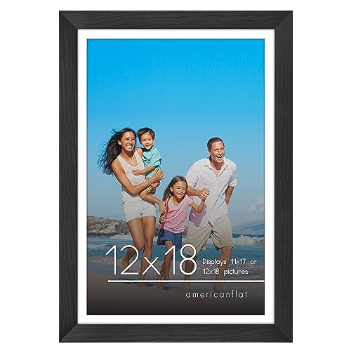 Americanflat 12x18 Poster Frame with Shatter-Resistant Glass - Use as 11x17 Frame with Mat or 12x18 Frame Without Mat - Hudson Collection - Wide Photo Frame for Wall display - Black