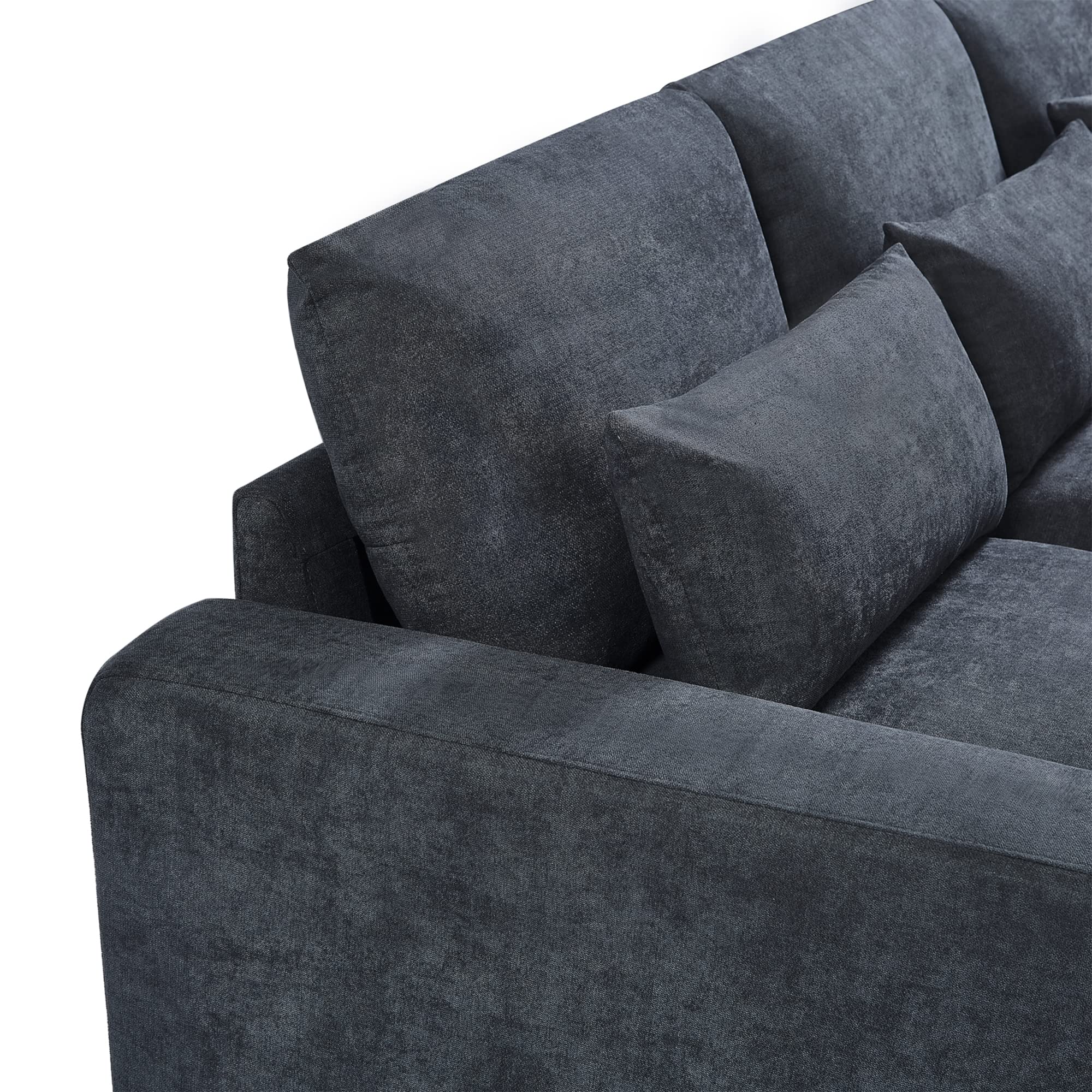 KEVINSPACE 129.9" L-Shaped Sofa Modern 3 Seat Upholstered Couch Reversible Sectional Sofa with Removable Ottomans Solid Wood Legs and Waist Pillows for Living Room, Bedroom, Dark Gray