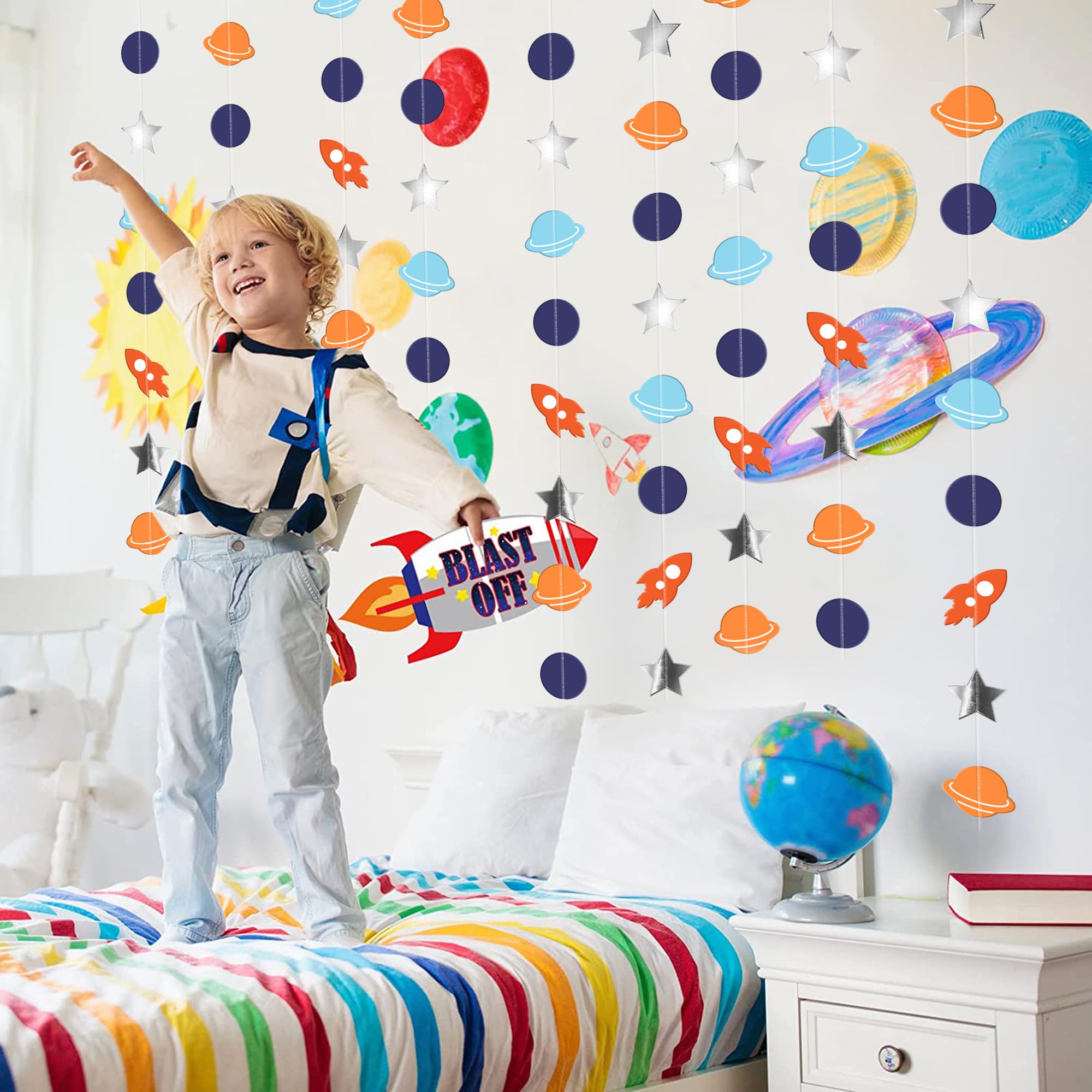 Blast Off to Outer Space Garland Space Party Banner Rocket Ship Baby Shower Birthday Party DIY Decorations Boys Room Decor