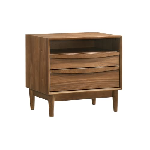Armen Living Artemio 2 Drawer Wood Nightstand with Shelf in Walnut Finish