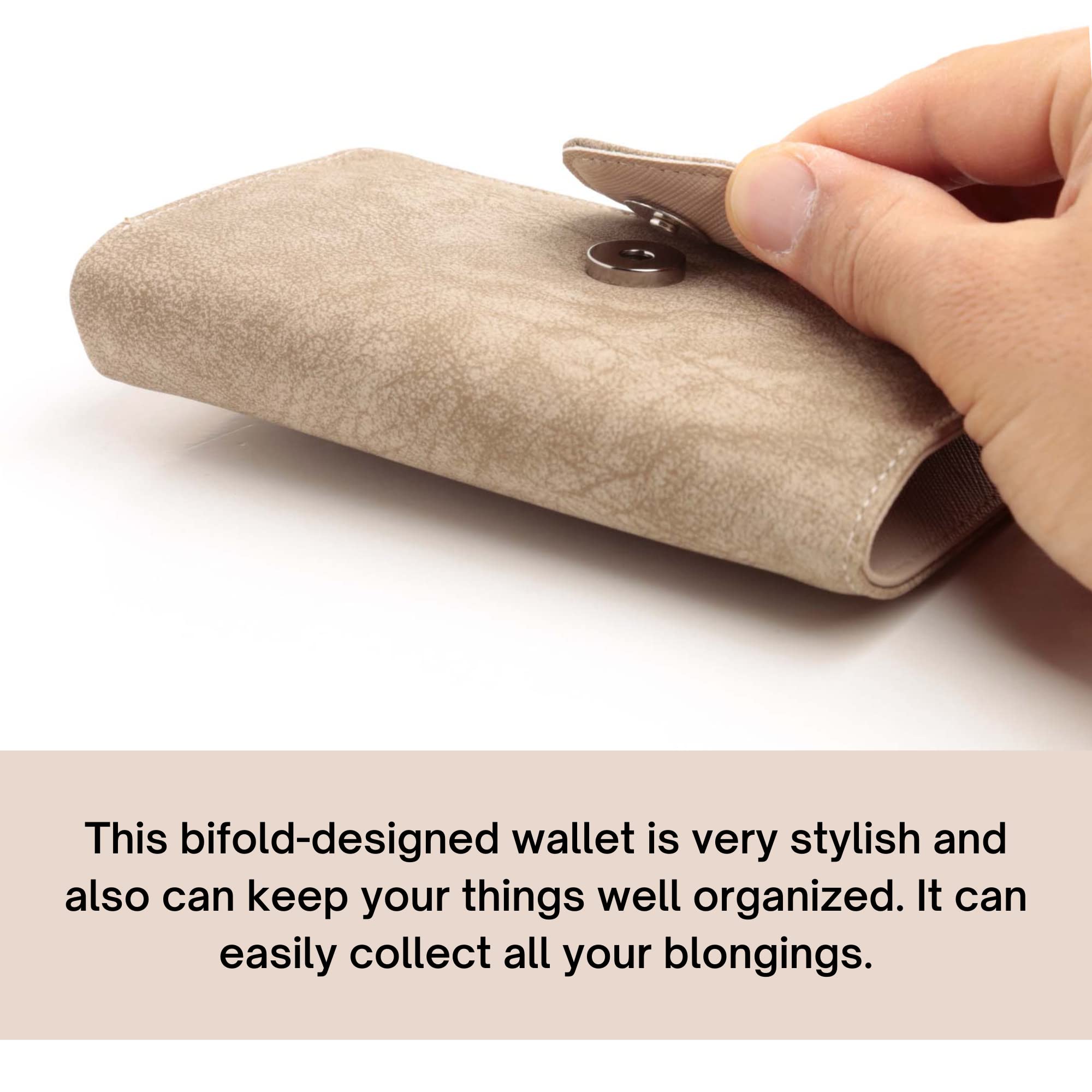 Cute Women’s Wallet, Bifold Slim Large Capacity Vegan Wallet For Women, Compact Design Stylish Wallet for Ladies (Beige)