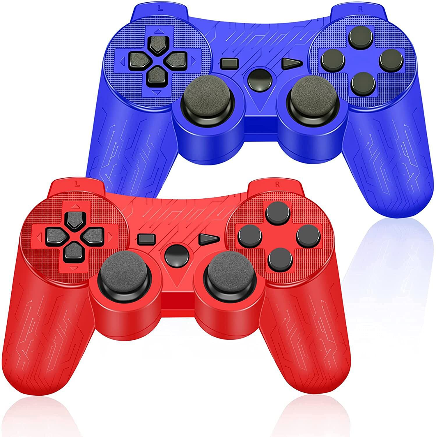 Wireless Controller, 2 Pack Rechargeable Game Controller, Dual Vibration 6-axis Joysticks Gamepad Compatible for 3 Series Console Game, with Charger Cable(BL&RD)