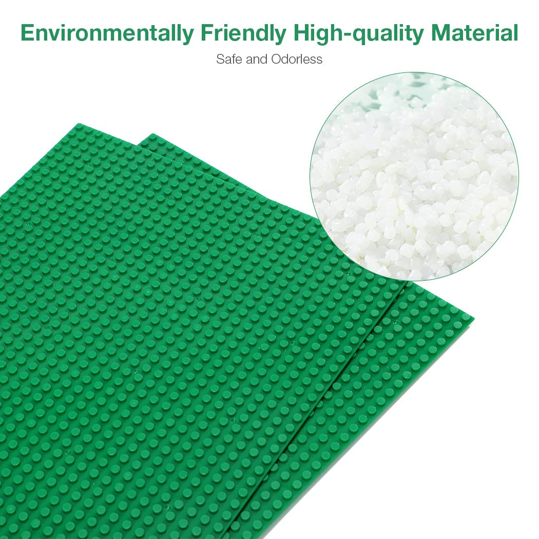 Lekebaby Classic Baseplates 10 x 15 in for Building Bricks 100% Compatible with All Major Brands-Baseplate, Playing and Displaying Creations, Building Base Accessory for Kids and Adults 2 Pack(Green)