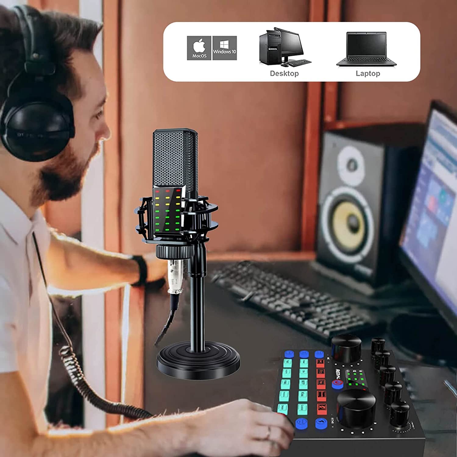 Audio Interface DJ Mixer Sound Card V8，Remall Podcast Equipment Bundle Studio Guitar Voice Changer Live Streaming Recording Gaming Broadcast PC Phone
