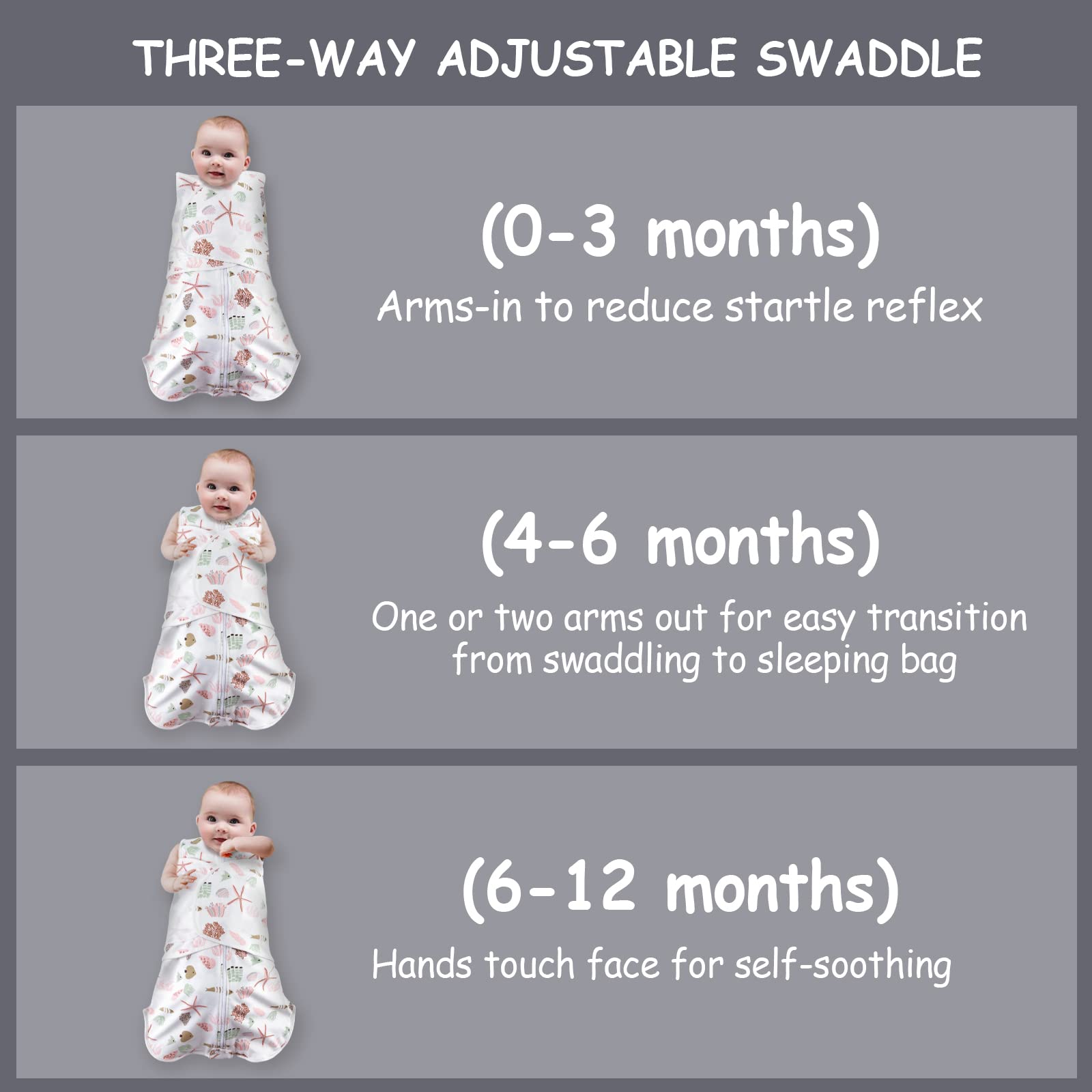 Baby Sleepsack Swaddle, 100% Cotton Adjustable Swaddle Blanket, Newborn Swaddle Helps to Reduce Startle Reflex, 0-12 Months