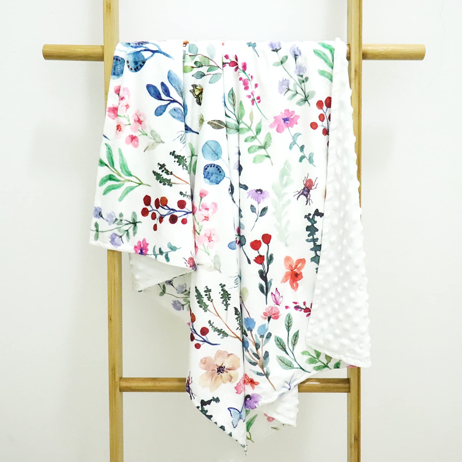 Baby Soft Crib Sheet and Baby Minky Blankets with White Watercolor Floral