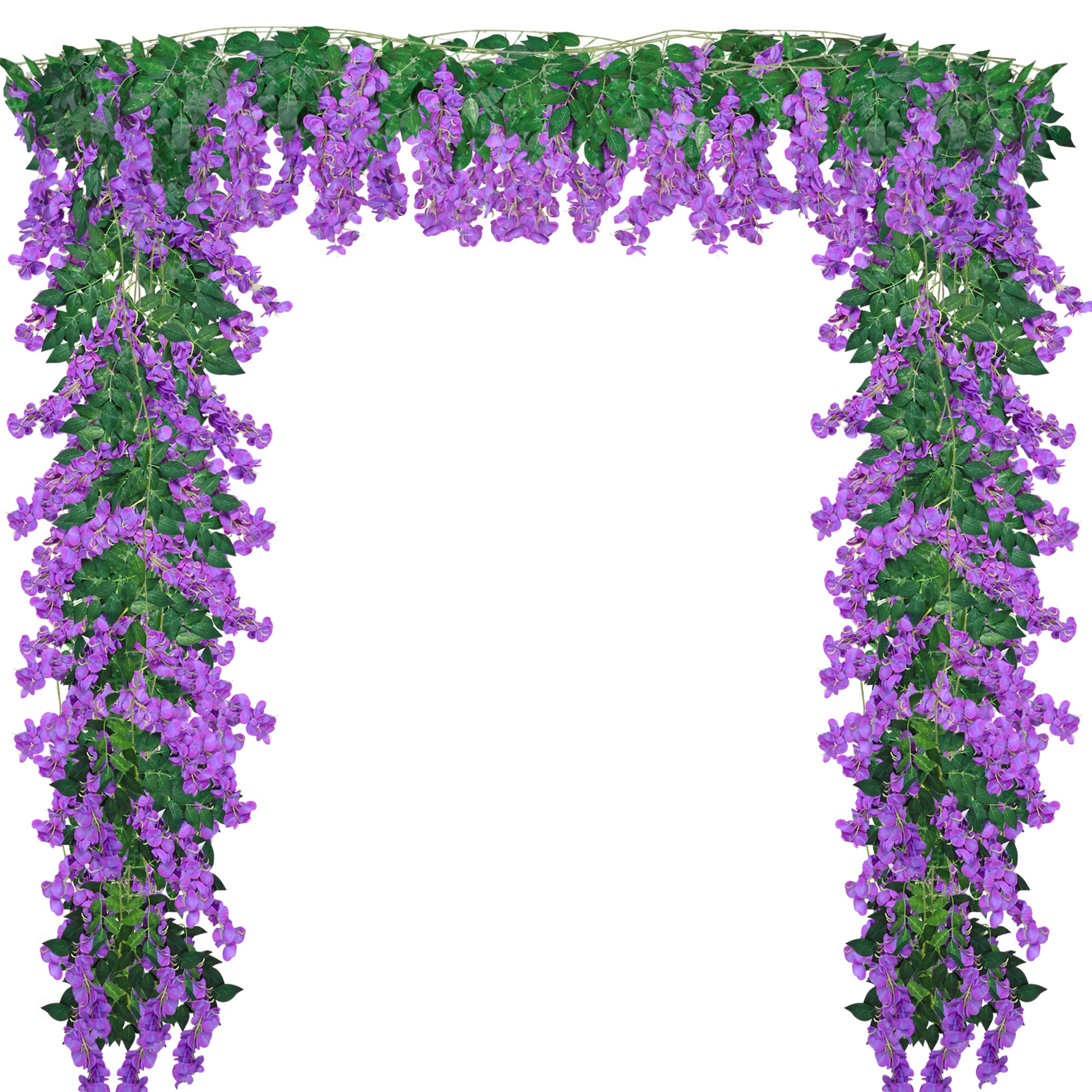 LESHABAYER Artificial Wisteria Garland, Hanging Silk Flower Vines Fake Wisteria String for Wedding Birthday Party Garden Outdoor Decoration (2pc Purple)