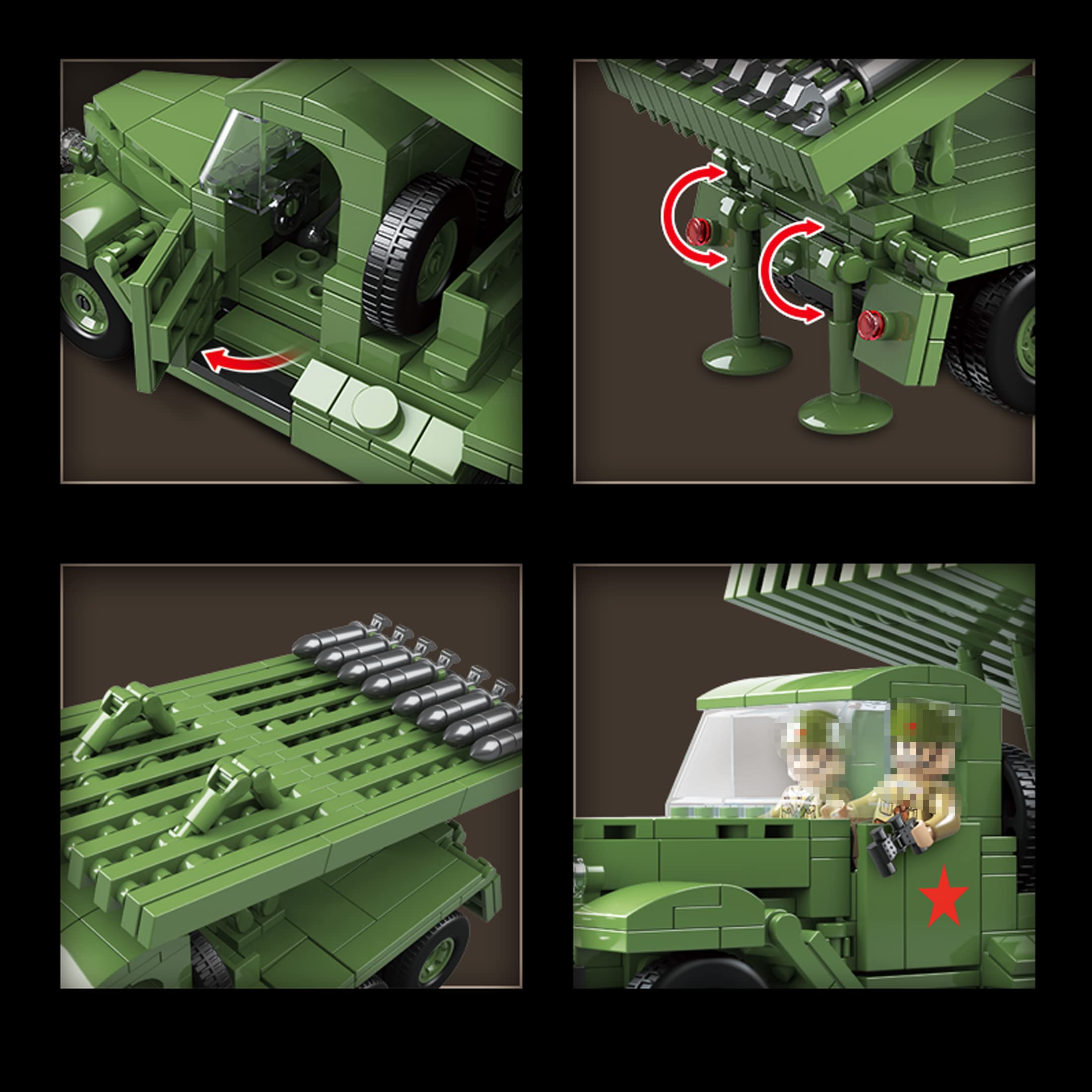 Audio Technics Tank Building Bricks, 731 pcs Technics WW2 Military Katyusha BM-13 Rocket Artillery Tank Model, Compatible with Lego 8.4 x 2.9 x 3.9 inches