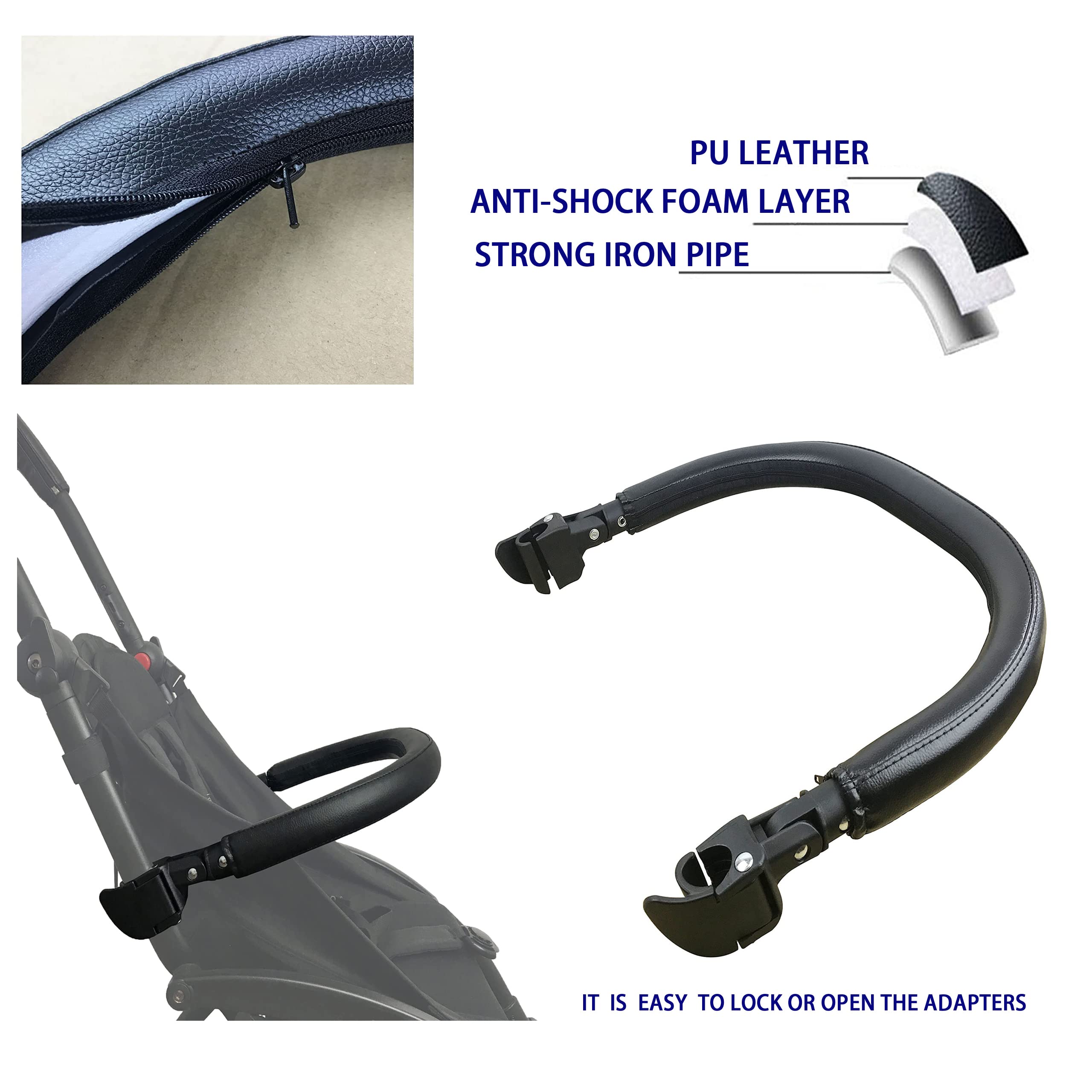 Baby Stroller Bumper Bar,Armrest,Crossbar,Handle bar,Handrail Compatible with BBZ Yoyo Stroller/Yoyo+ / Yoya Stroller Accessories-Black PU Leather