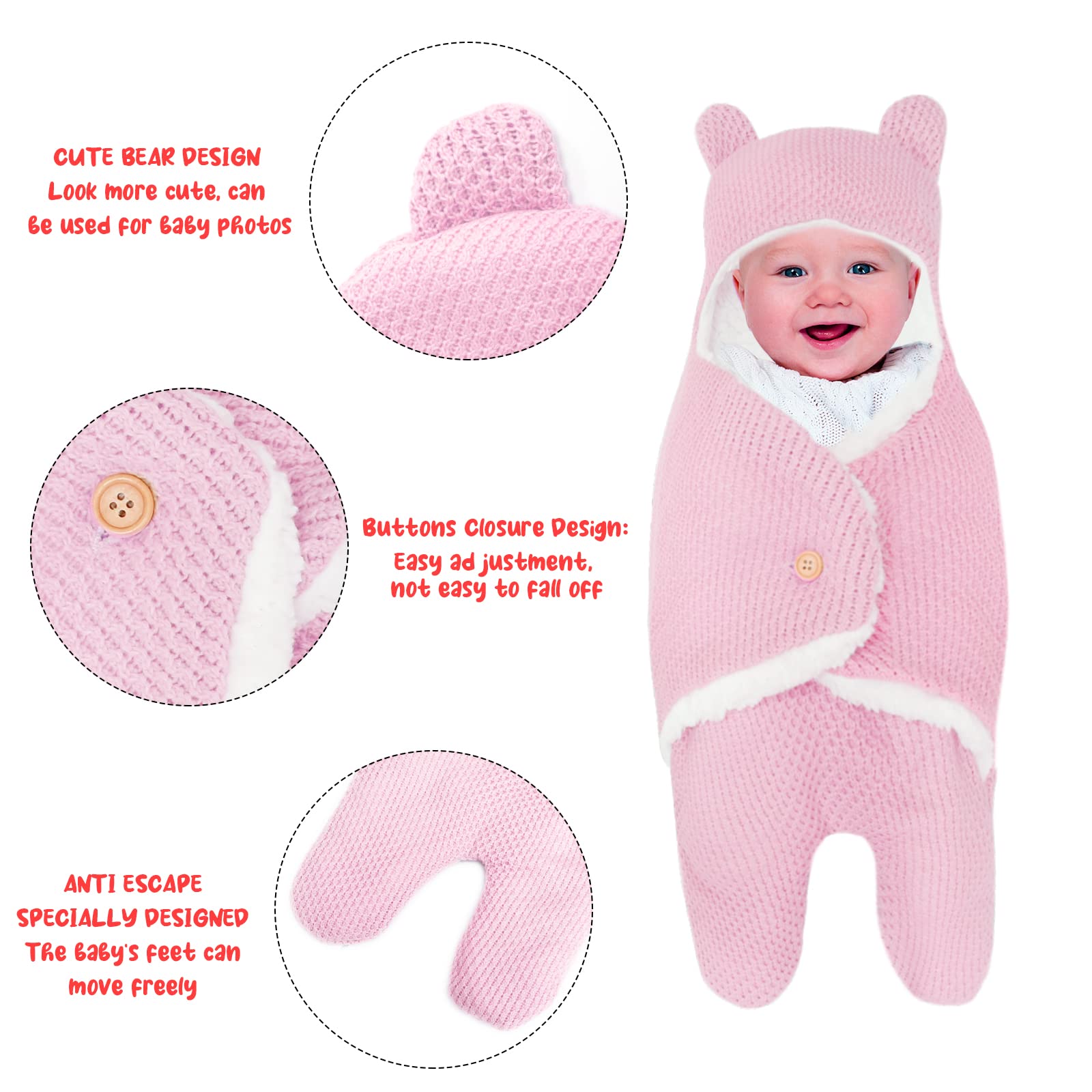 Baby Swaddle Blanket, Soft Plush Newborn Swaddle Wrap Baby Blankets, Cute Bear Unisex Baby Sleeping Bag for 0-6 Months Baby