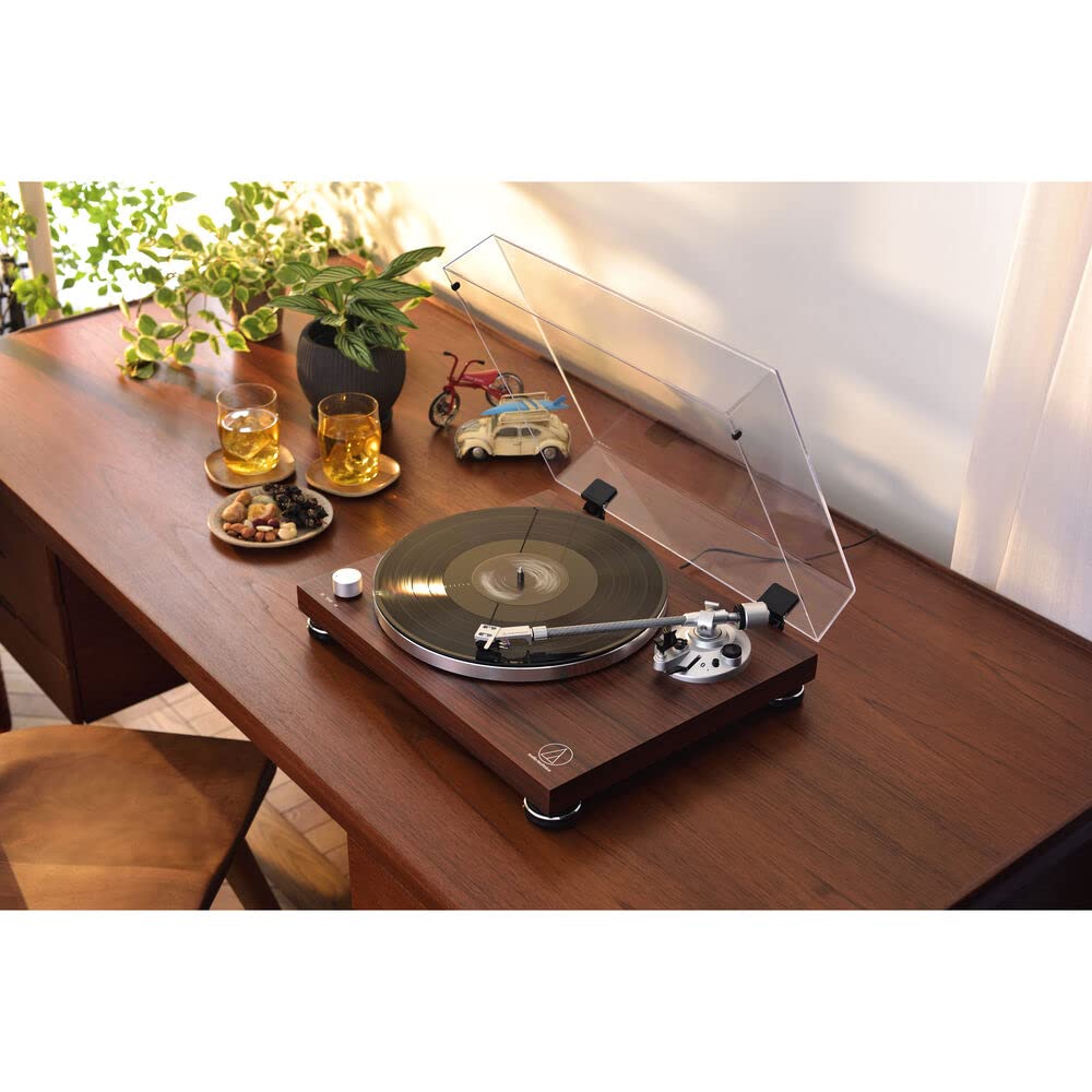 Audio-Technica AT-LPW50BT-RW Bluetooth Turntable Manual Belt-Drive 33/45 (Rosewood) Bundle with Deco Gear 12" Turntable Platter Mat, Vinyl Record Cleaning Fluid System with Brush & Microfiber Cloth