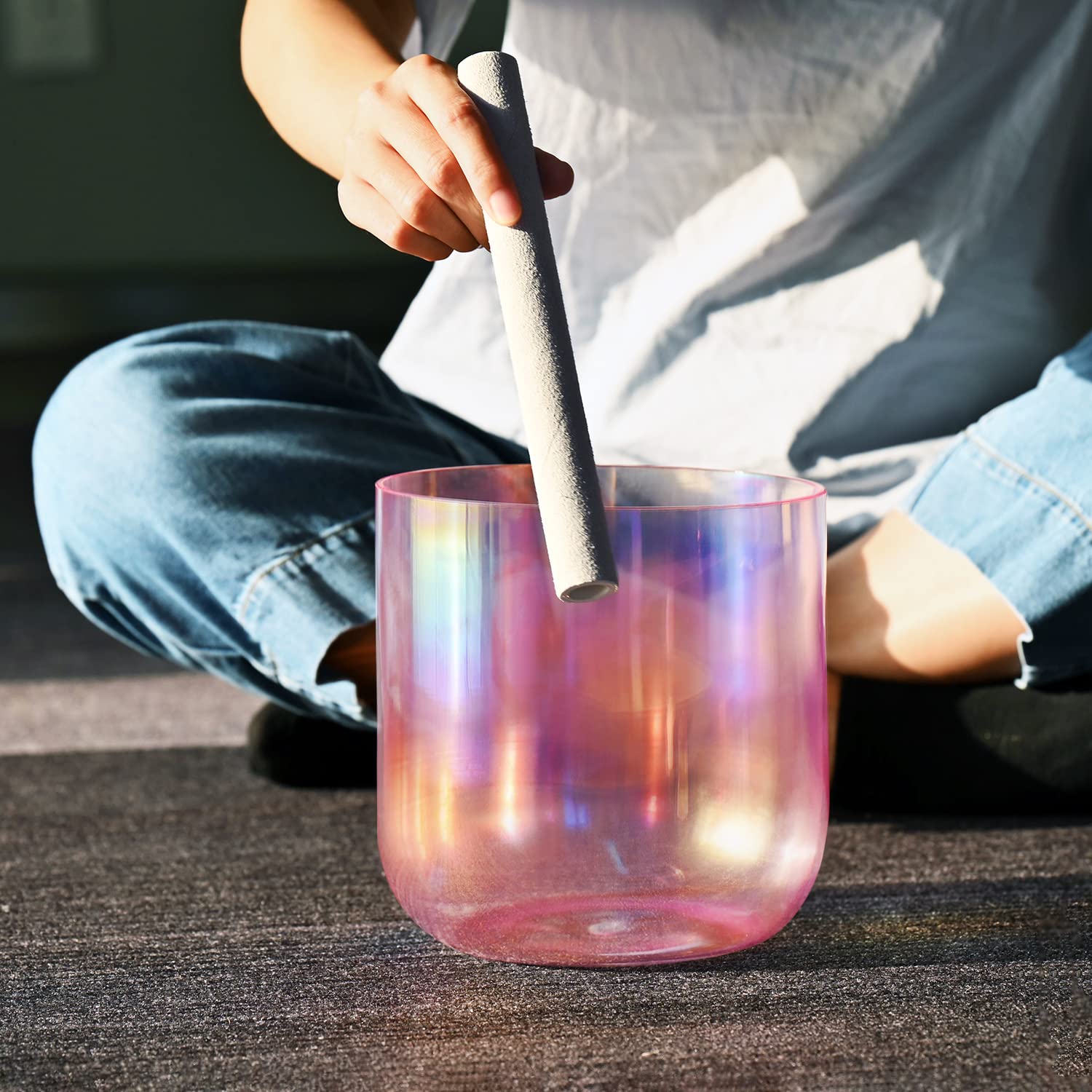 CVNC 7" F Cherry Blossom Pink Cosmic Heart Chakra Quartz Crystal Singing Bowl with Carry Case Bag For Sound Healing and Meditation