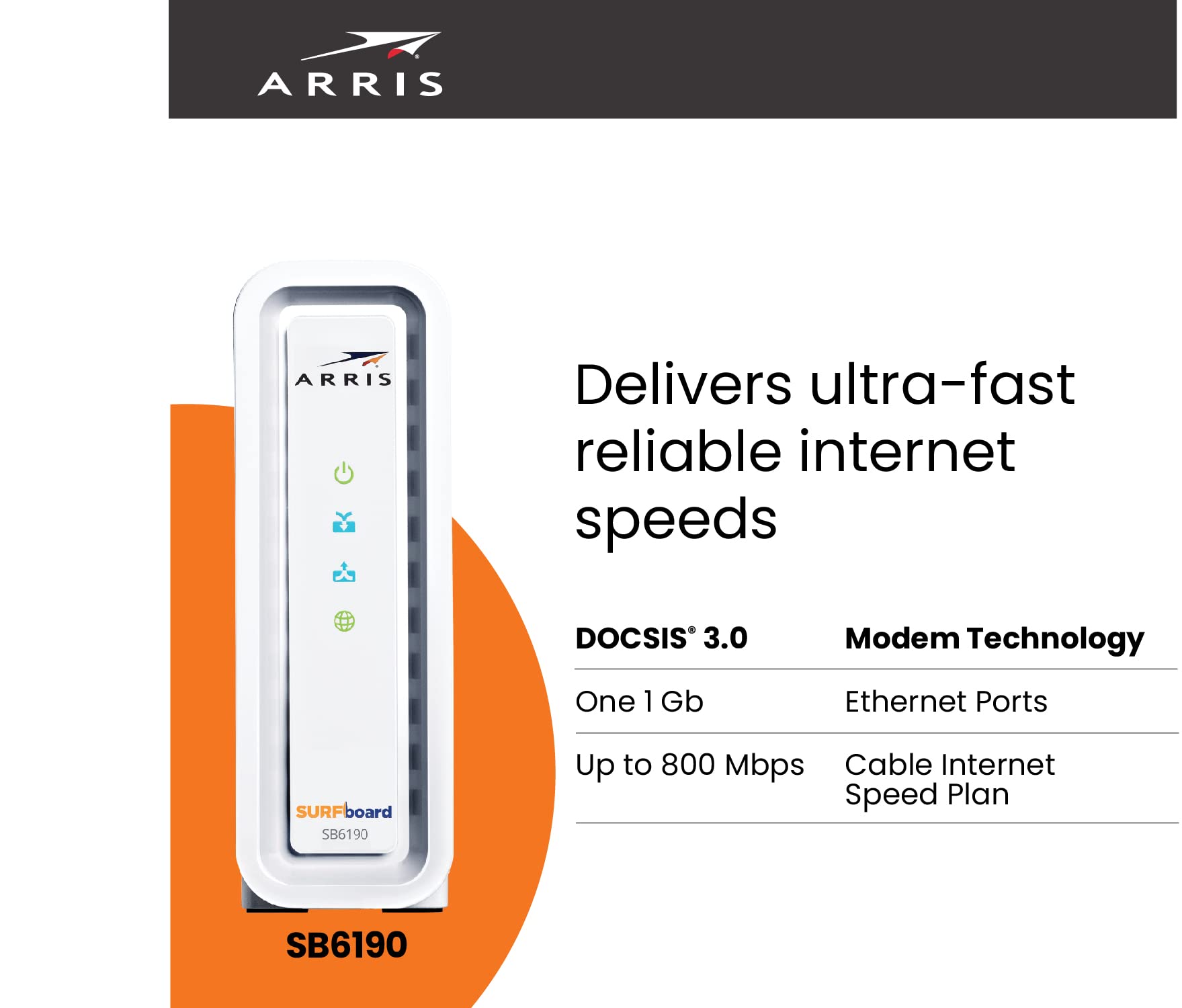 ARRIS SURFboard SB6190 DOCSIS 3.0 Modem (800 Mbps Max Internet Speeds) & W121 AX6600 WiFi 6 Tri-Band Mesh Router System Bundle (WiFi Coverage up to 5,500 sq ft) | Mesh with your Cable Internet