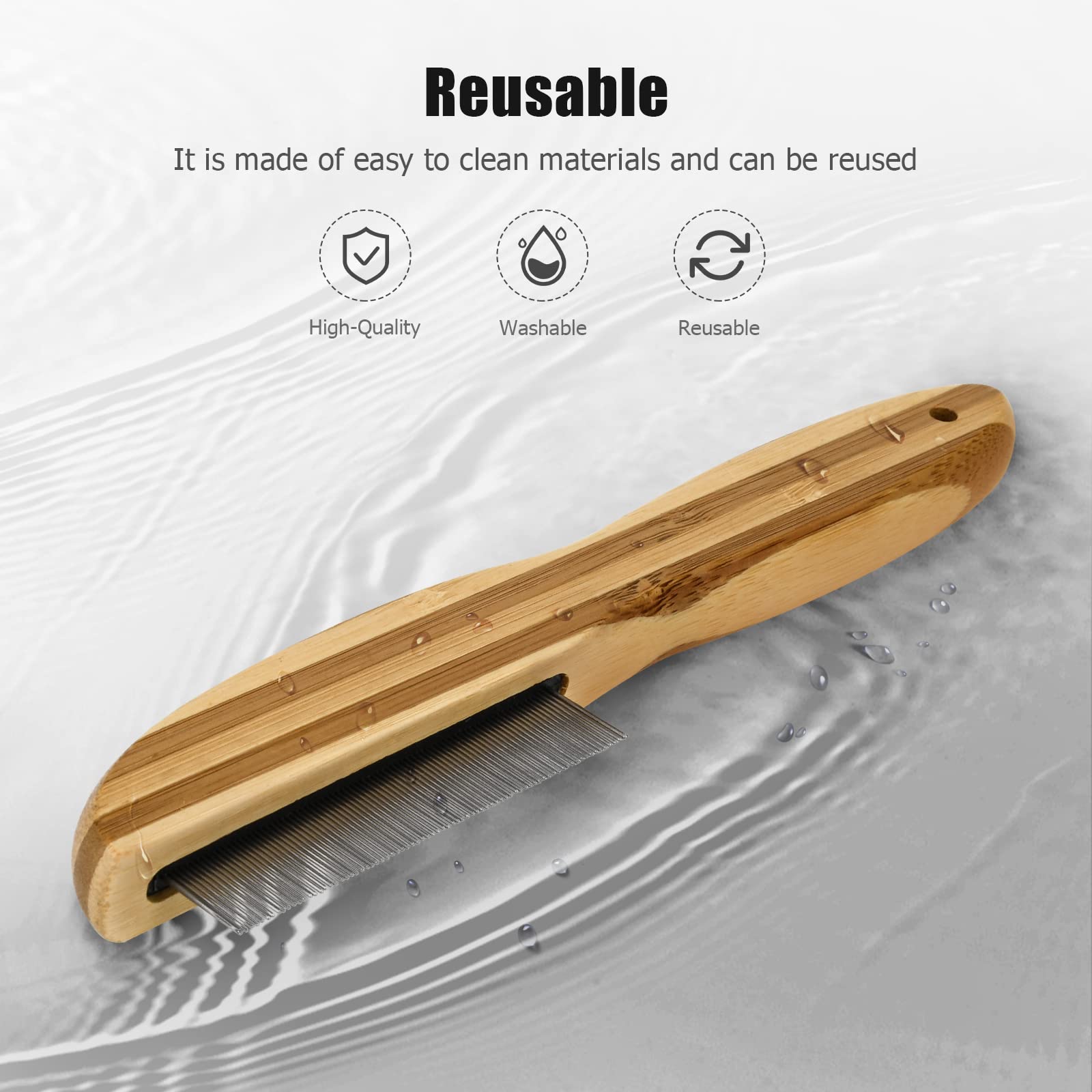 Dandruff Comb, Stainless Steel Fine Tooth Comb Wooden Handle Dandruff Remover Flea Lice Comb Multifunction Hair Grooming Brush for Kids Adults Pets Dog