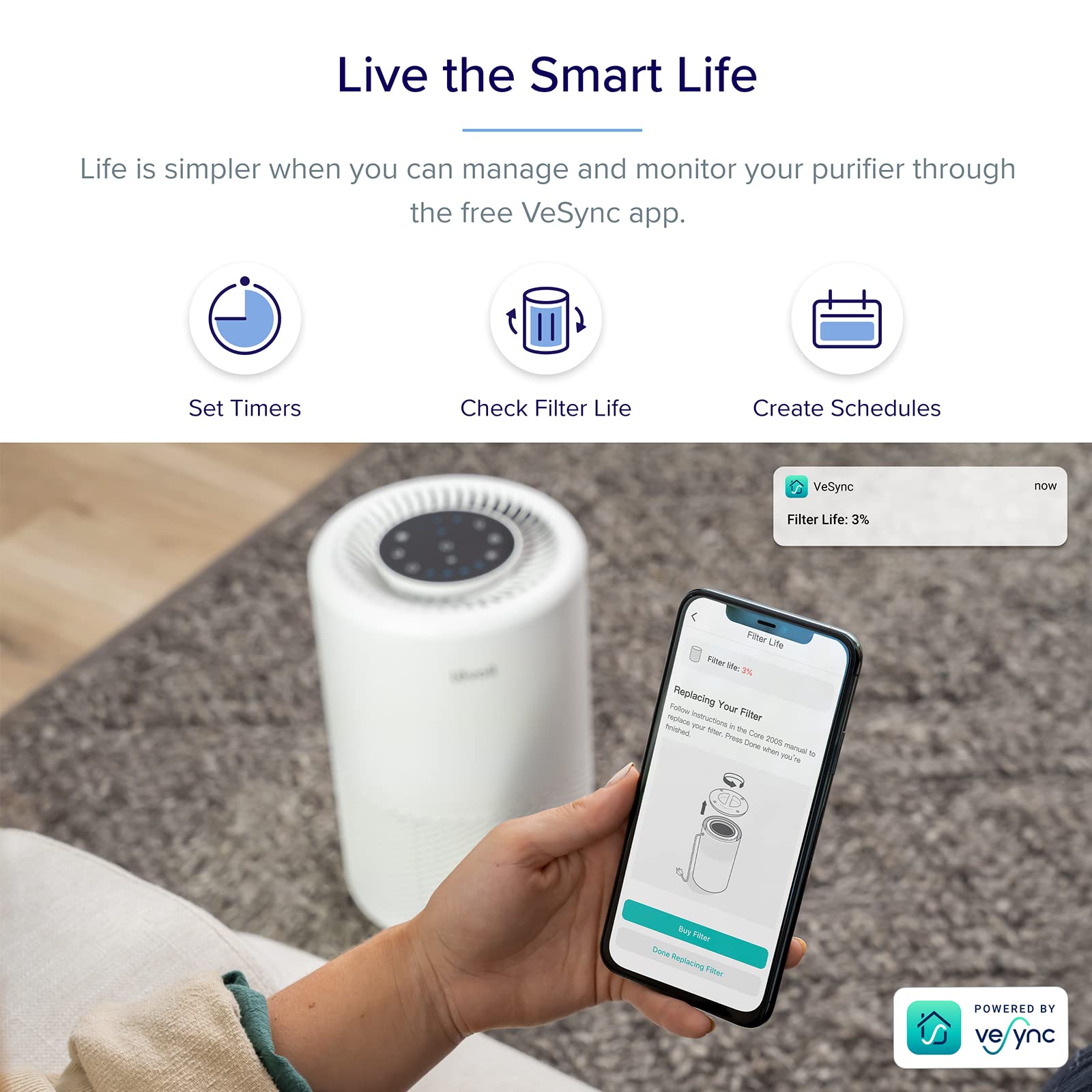 LEVOIT Air Purifier and Replacement Filter Bundle for Home Bedroom, Smart WiFi Alexa Control, Covers up to 915 Sq.Foot