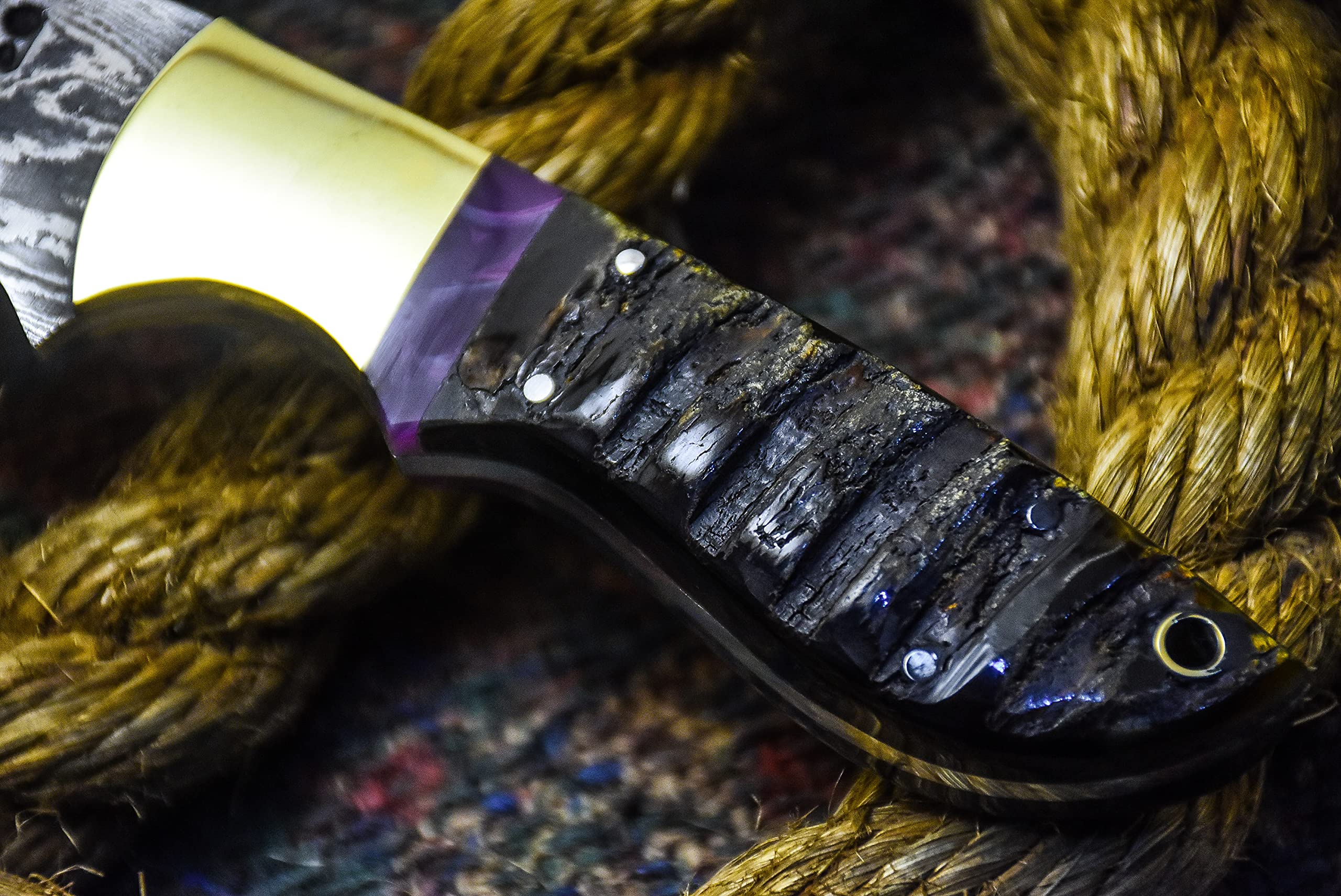 Alonzo Beautiful Damascus Knife Made of Remarkable Damascus Steel Ram Handle-Ideal Hunting Fixed Balde Brass Tube Knife with Sheath 26202