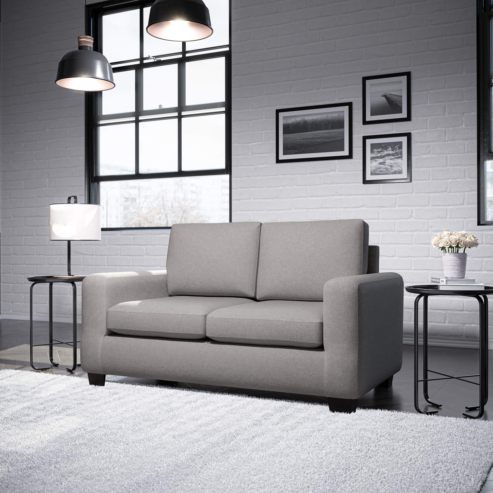Edenbrook Wasatch Upholstered Loveseat with Track Arms β Mid Century Modern Couch, Loveseat, Dove Gray