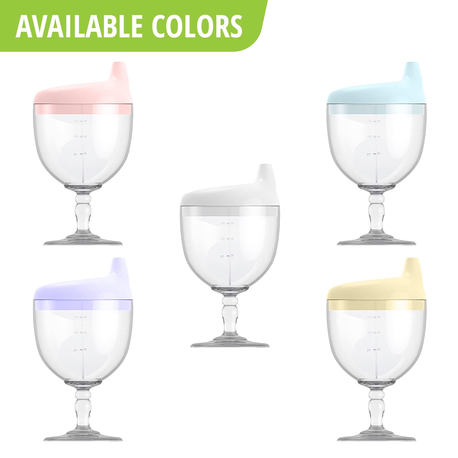 Baby Wine Sippy Cup - Plastic Wine Glass Goblet Beverage Mug Milk Bottle with Lid for Kids on Birthday Party Celebration (5oz) (White)