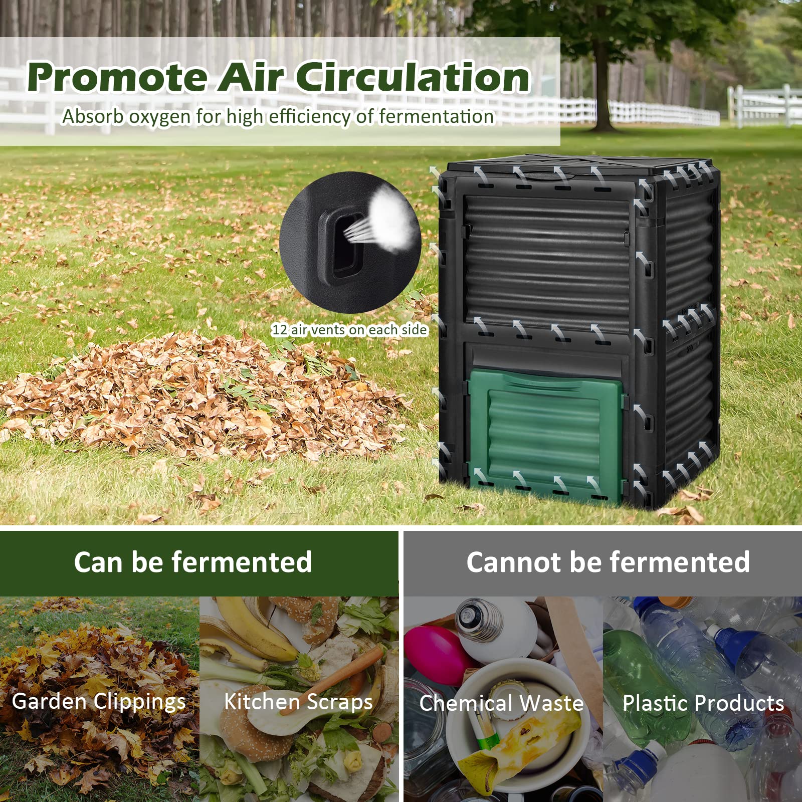 IRONMAX Garden Compost Bin, Outdoor 80 Gallon (300L) Composter, BPA Free Material & Easy Assembly, Composting Barrel for Fast Creation of Fertile Soil