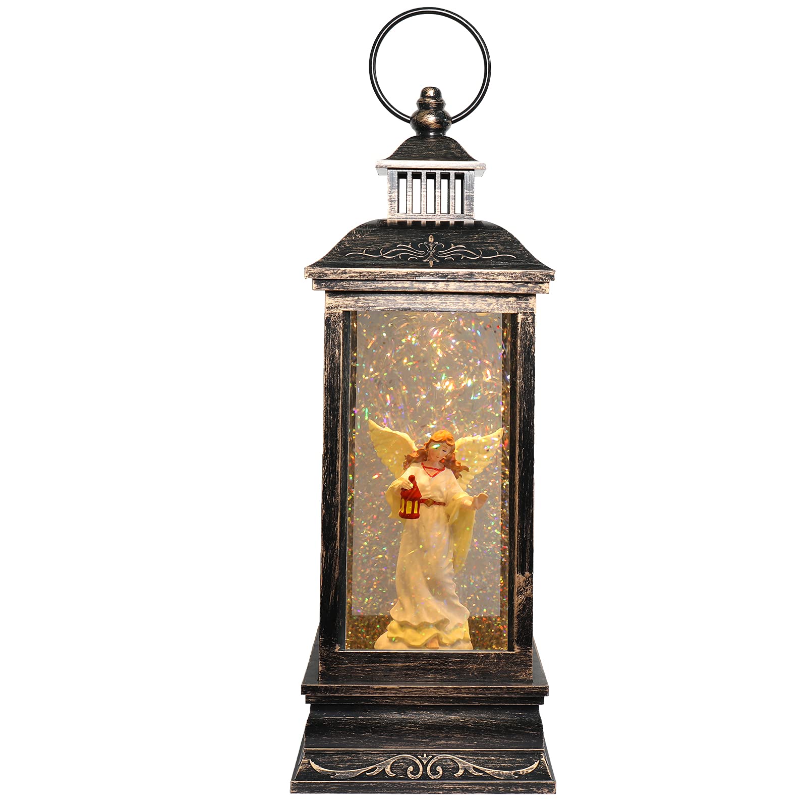 Christmas Water Glittering Snowing Globe Lantern Night Light with Music Plug-in and Battery Operated Gift for Birthday Xmas Valentines’ Day Thanks-Giving 12 Inches