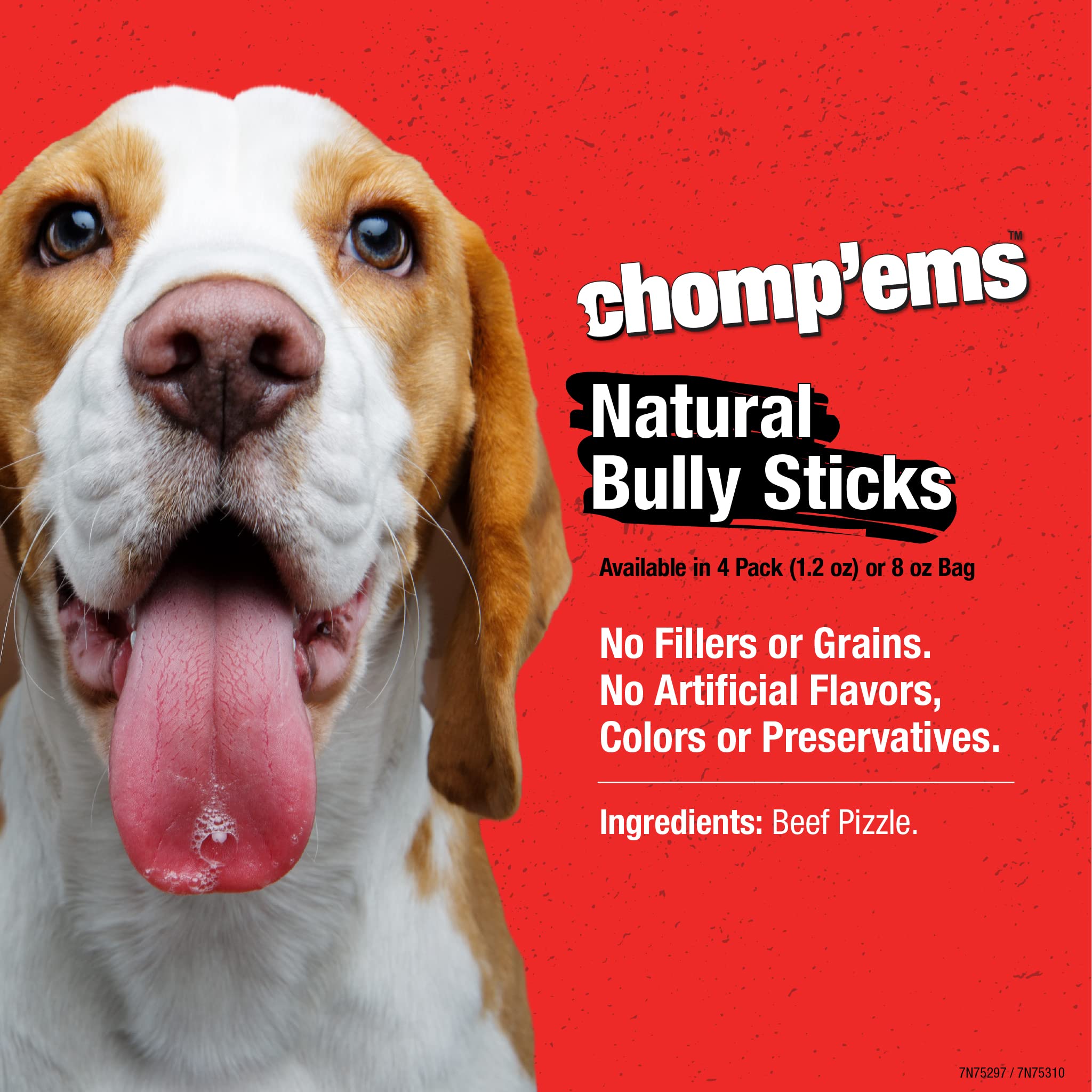 Chomp'ems Naturally Delicious Bully Sticks - Long Lasting No Hide Dog Chews - No Artificial Flavors, Colors, Or Preservatives - Protein Rich Alternative to Rawhide, 8 Oz.
