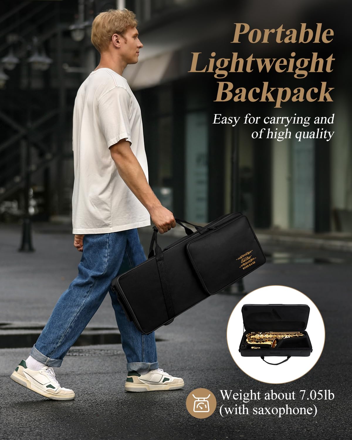 Eastar AS-Ⅱ Student Alto Saxophone E Flat Gold Lacquer Alto Beginner Sax Full Kit With Carrying Sax Case Mouthpiece Straps Reeds Stand