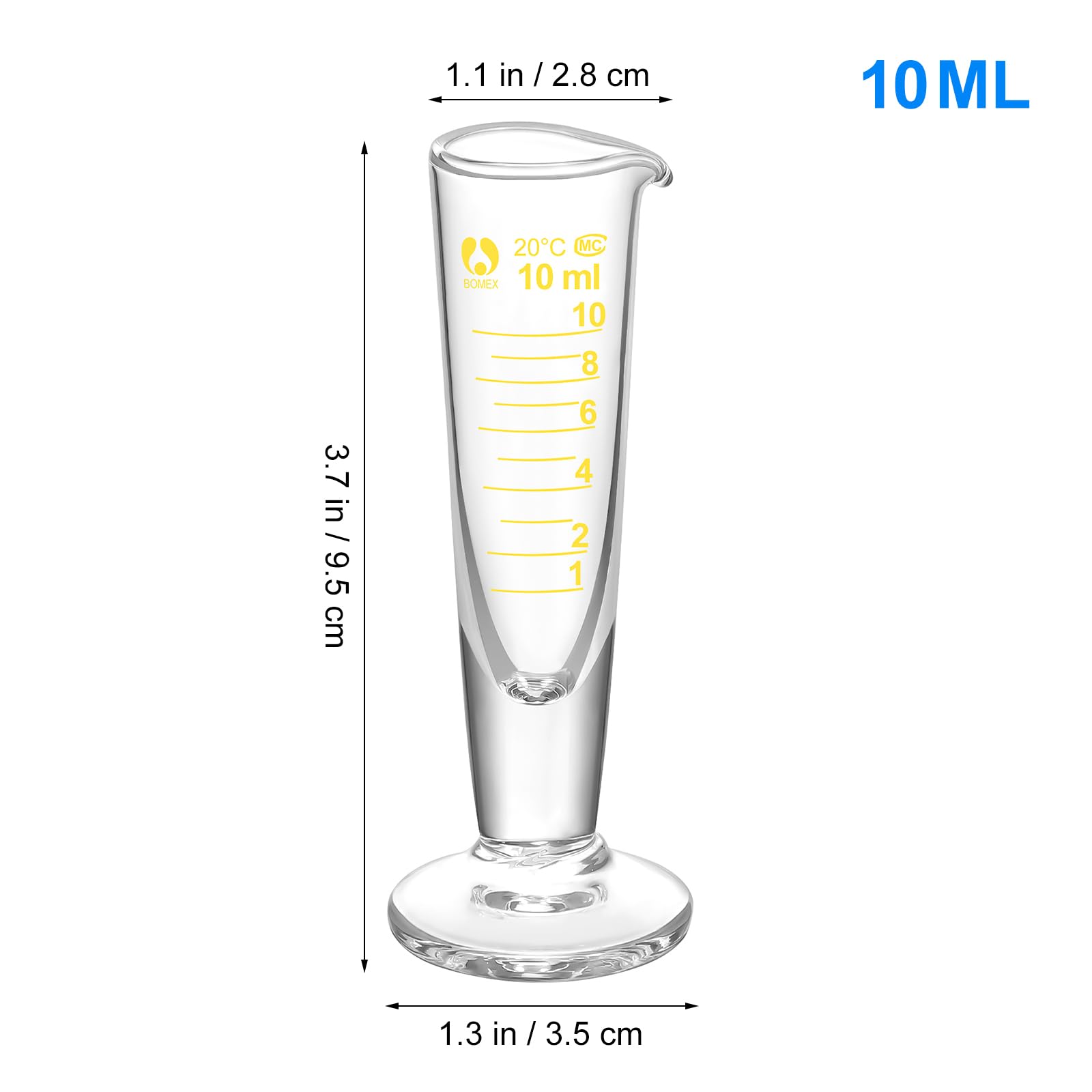 Baluue Graduated Cylinder 10mL Glass Measuring Cup With Spout Wide Mouth, Conical Beaker Liquid Dispenser Measuring Cylinder Experiment Tool for Science Teaching