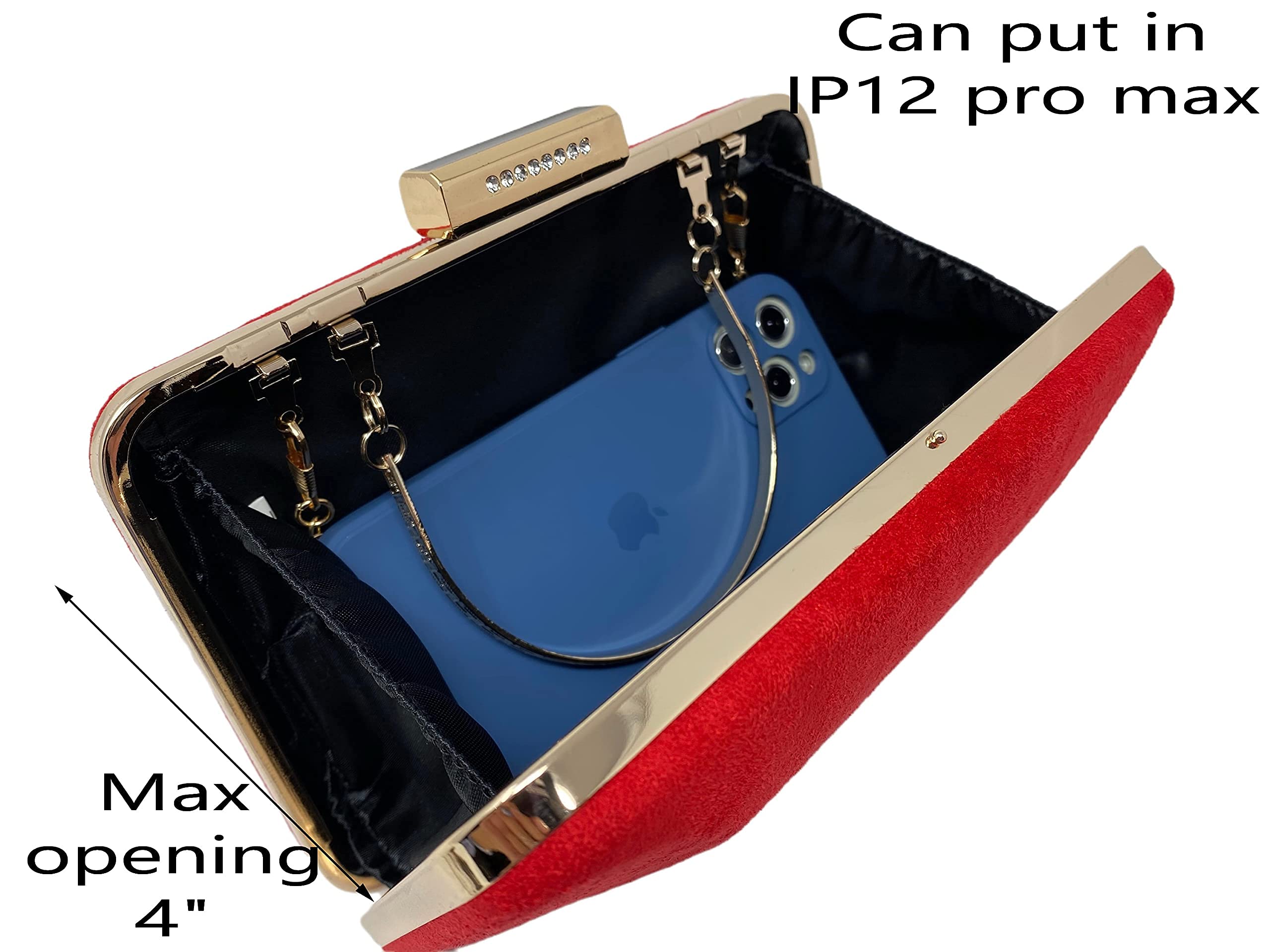 Cirilla Women Velvet Evening Bag Clutch Purse Crossbody Bag With Handle and Chain for Wedding Cocktail Party Banquet (Red)