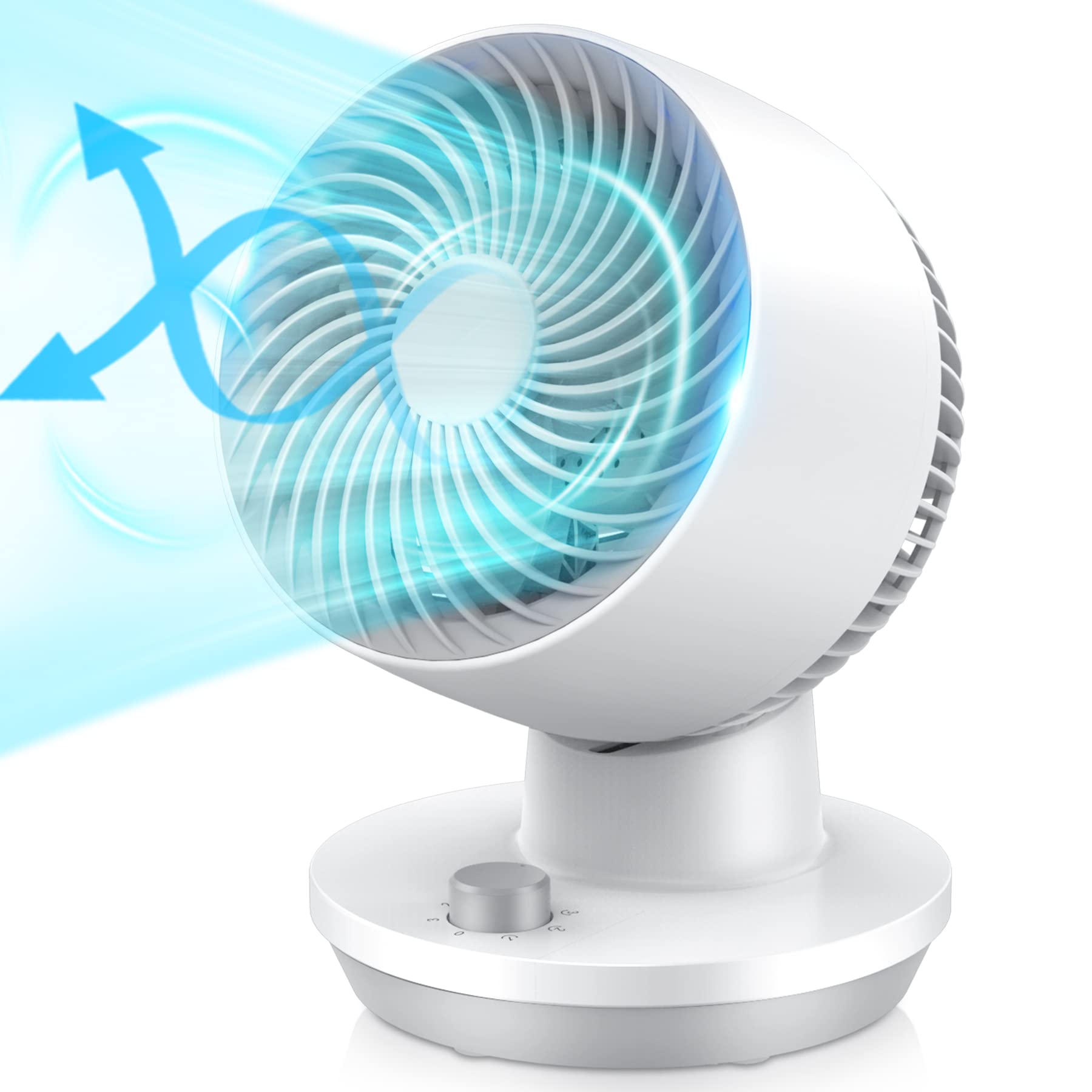 LifePlus Small Air Circulator Fan, Desk Fan 90° Tilt & 52° Oscillating, Portable Table Fan with 3 Speeds Powerful Airflow Perfect for Bedroom Dorm Office, White