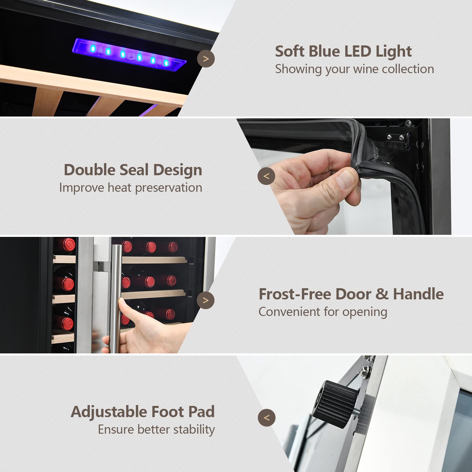 COSTWAY 20-Inch Wine Cooler Refrigerator, 43 Bottles Dual Zone Wine Cellar with 8 Wooden Shelves, Tempered Glass Door, Built-in or Freestanding Mini Wine Fridge for Home Office Bar