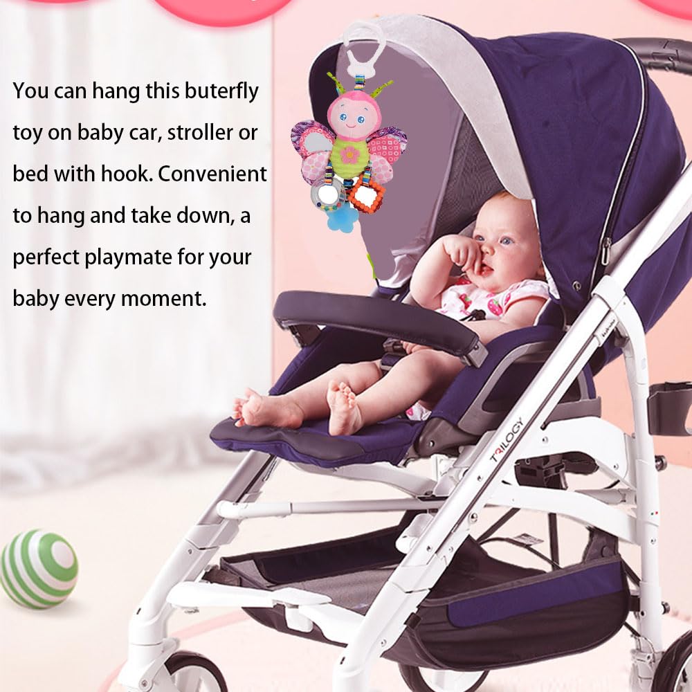 D-KINGCHY Baby Toy 0-6 Months, Baby Car Seat Stroller Toy Teething Toy, Soft Giraffe Hanging Toy with Sound and Teether for 0-3 Years Old (Yellow)
