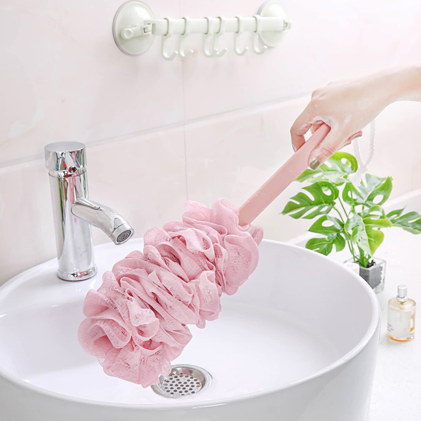Back Scrubber for Shower for Women & Men Shower Back Brush PE Soft Mesh luffa sponges with Handle Shower Loofah On A Stick