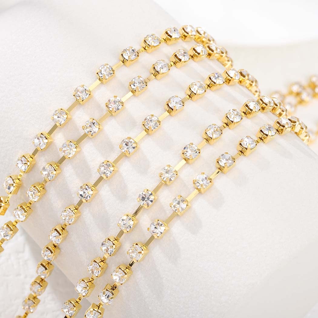Aularso Layered Head Chain Rhinestone Head Jewelry Gold Wedding Headbands Chain Crystal Fprehead Headpieces for Women (Gold)