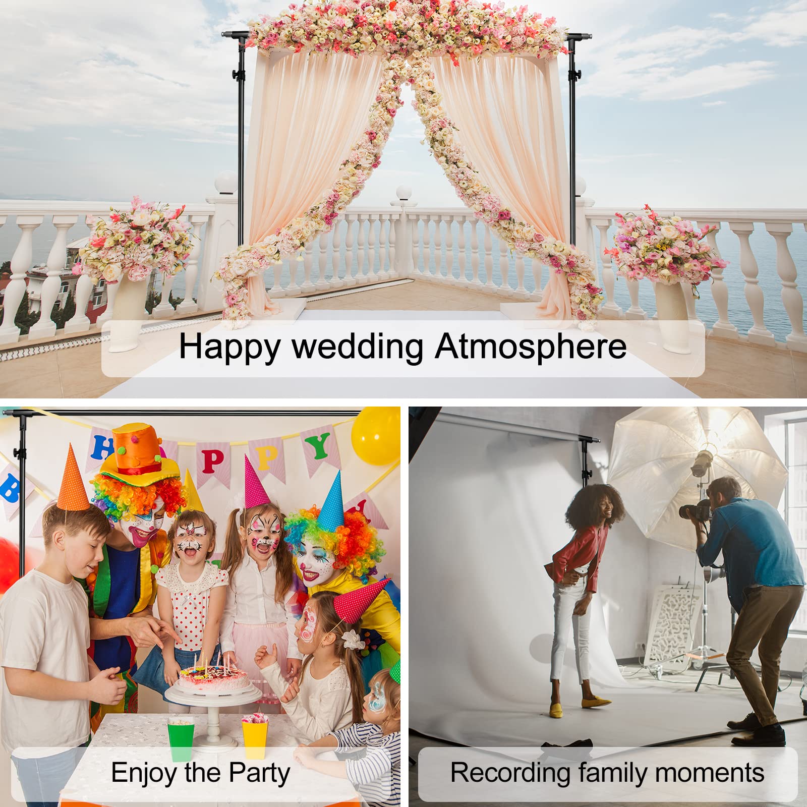 Backdrop Stand, iFongsh Adjustable Backdrop Stand 6.6x10ft, 2 T-Shape Stand with 6 Spring Clamps, 2 Sandbags, and Carrying Bag, Photo Backdrop Stand for Parties, Wedding, Ad, Christmas Decoration