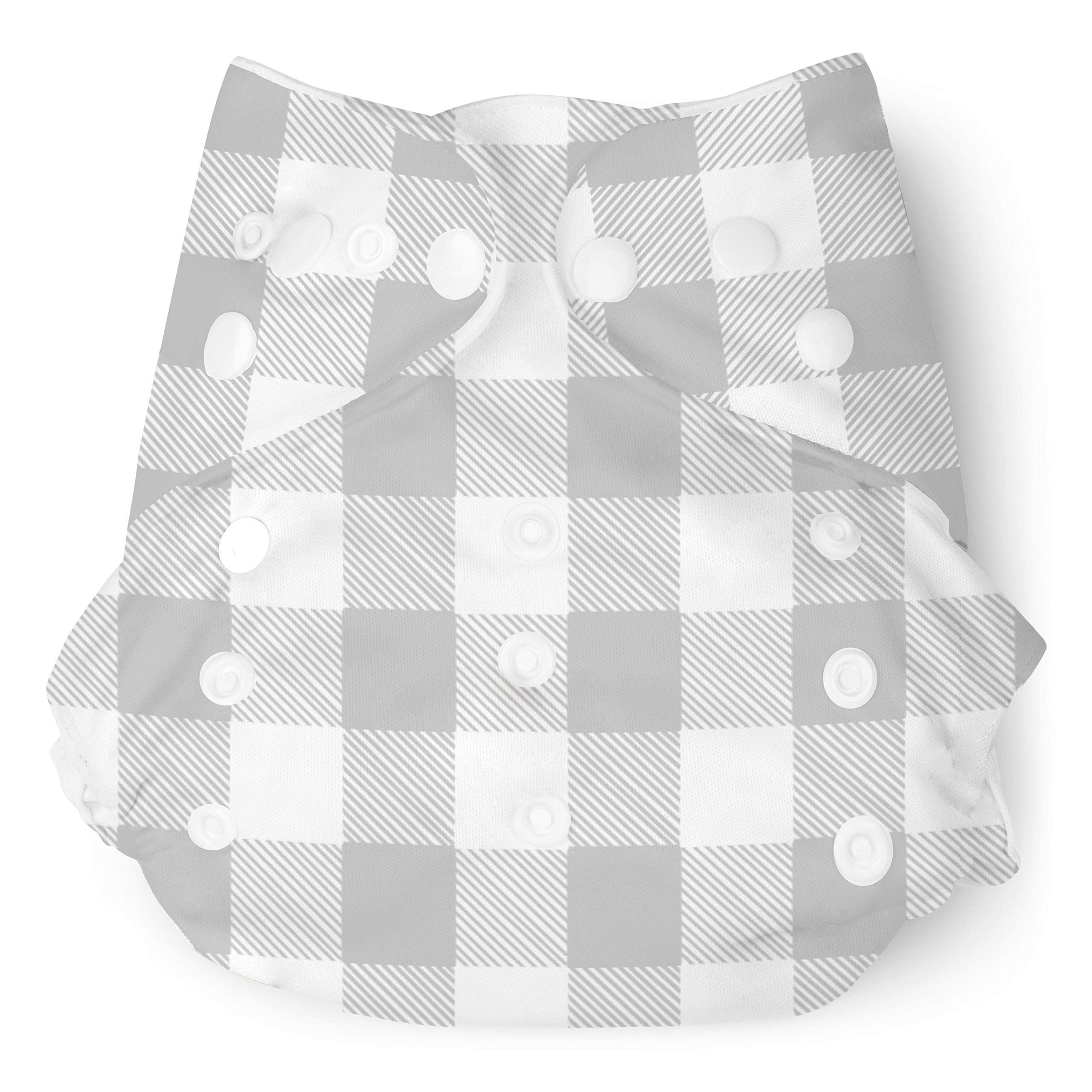 BaeBae Goods Adjustable Cloth Diapers for Boys and Girls β 8 Reusable Cloth Diapers for Babies with 8 Cloth Diaper Inserts (Grey Plaid)