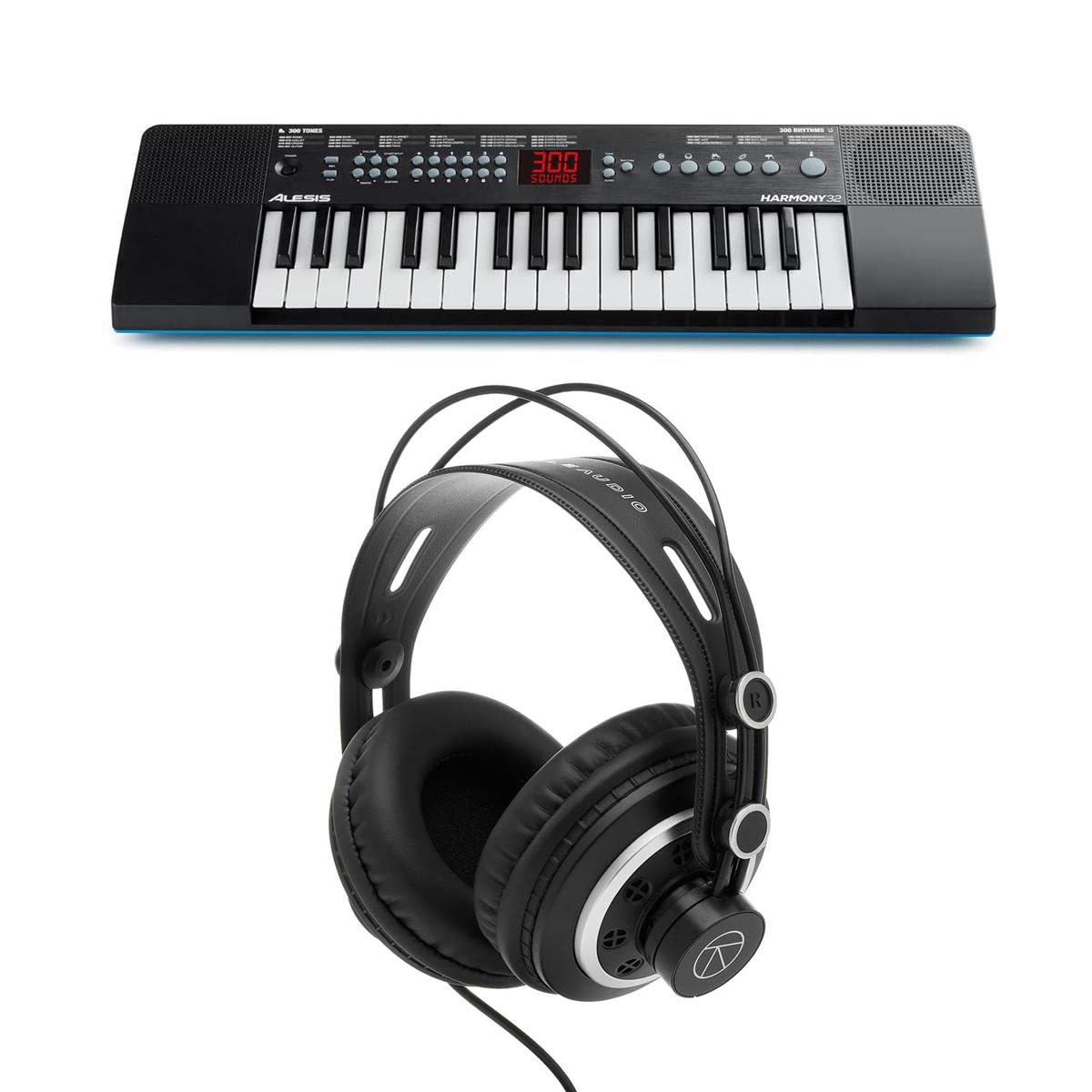 Alesis Harmony 32-Key Portable Keyboard with Built-In Speakers with Studio Monitor Headphones