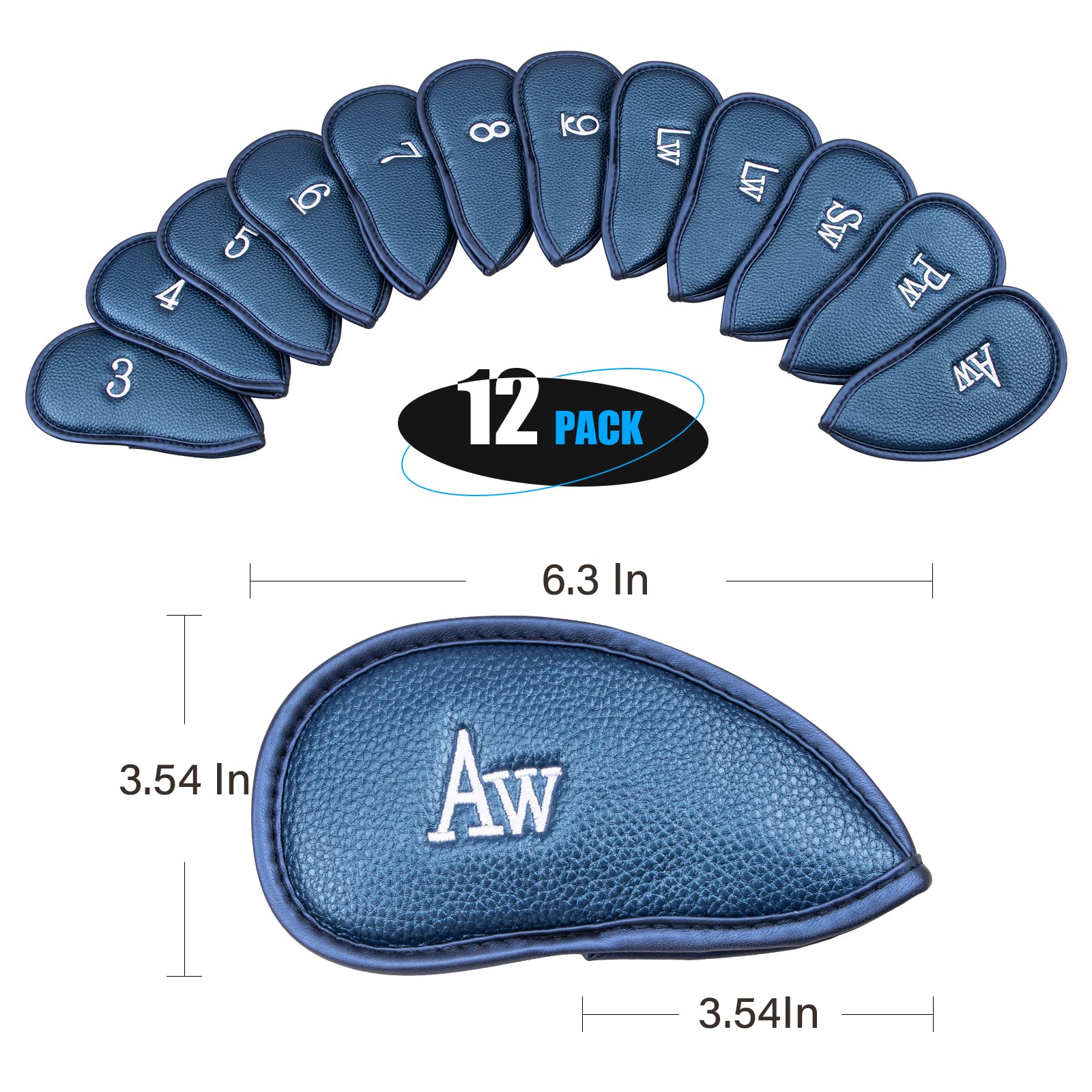 Alpinista Golf Club Covers for Irons-12pcs Synthetic Leather Golf Head Covers Set Fit Most Iron Clubs