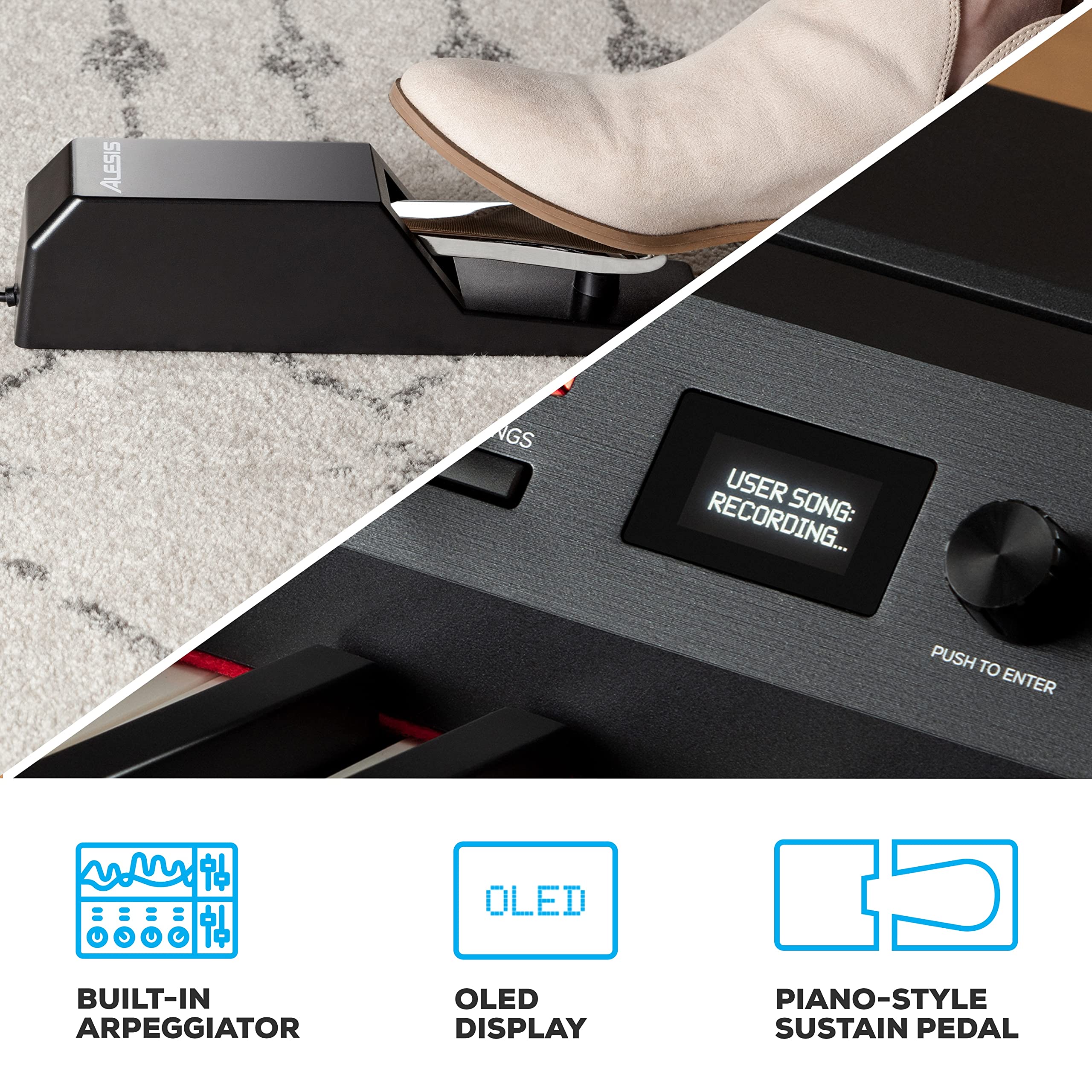 Alesis Prestige Artist 88 Key Digital Piano + RockJam Xfinity Heavy-Duty, Double-X, Pre-Assembled, Infinitely Adjustable Piano Keyboard Stand with Locking Straps