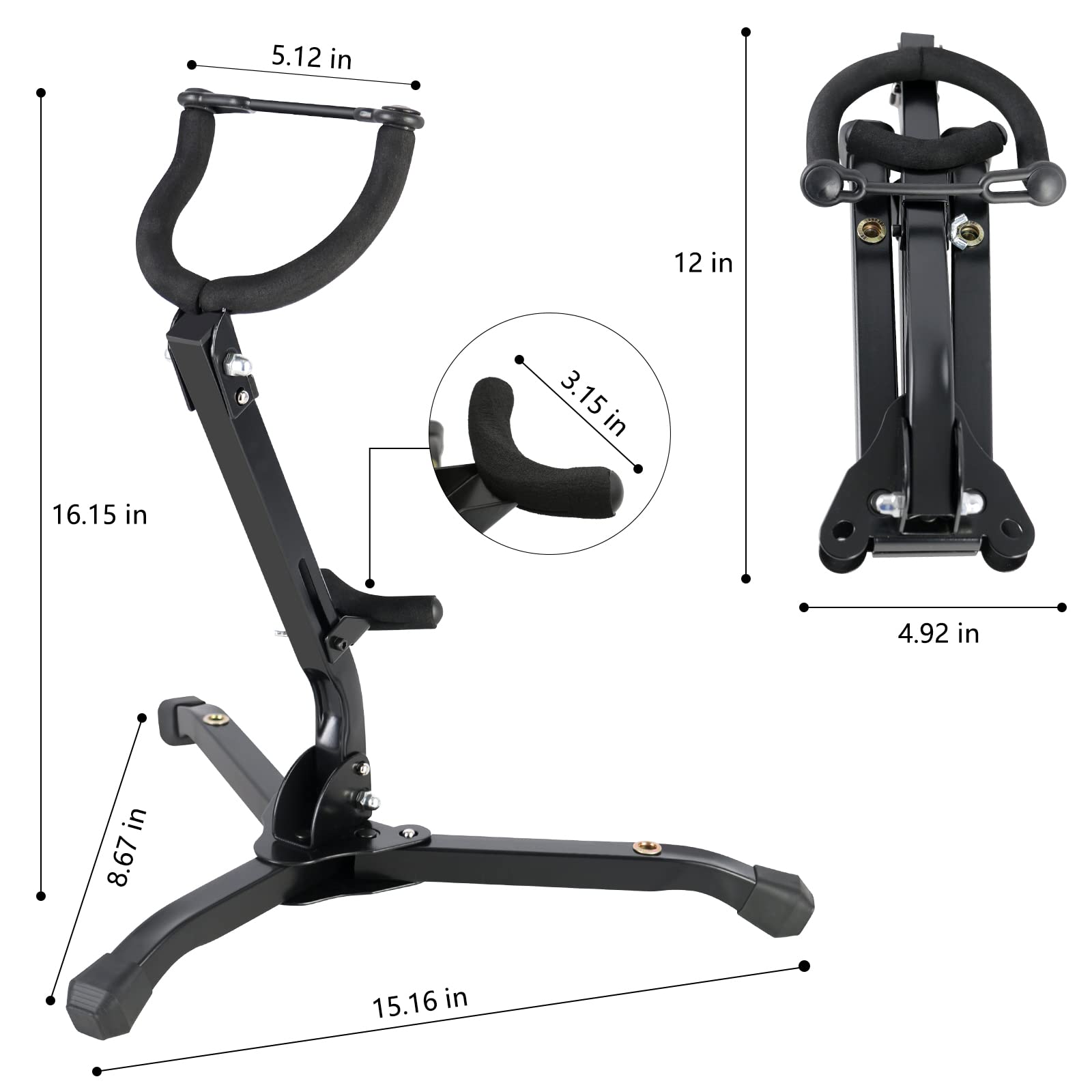 EASTROCK Alto&Tenor Saxophone Stand Folding Saxophone Stand Saxophone Holder Rack with 2 Detachable Flute/Clarinet Holders Carrying Bag